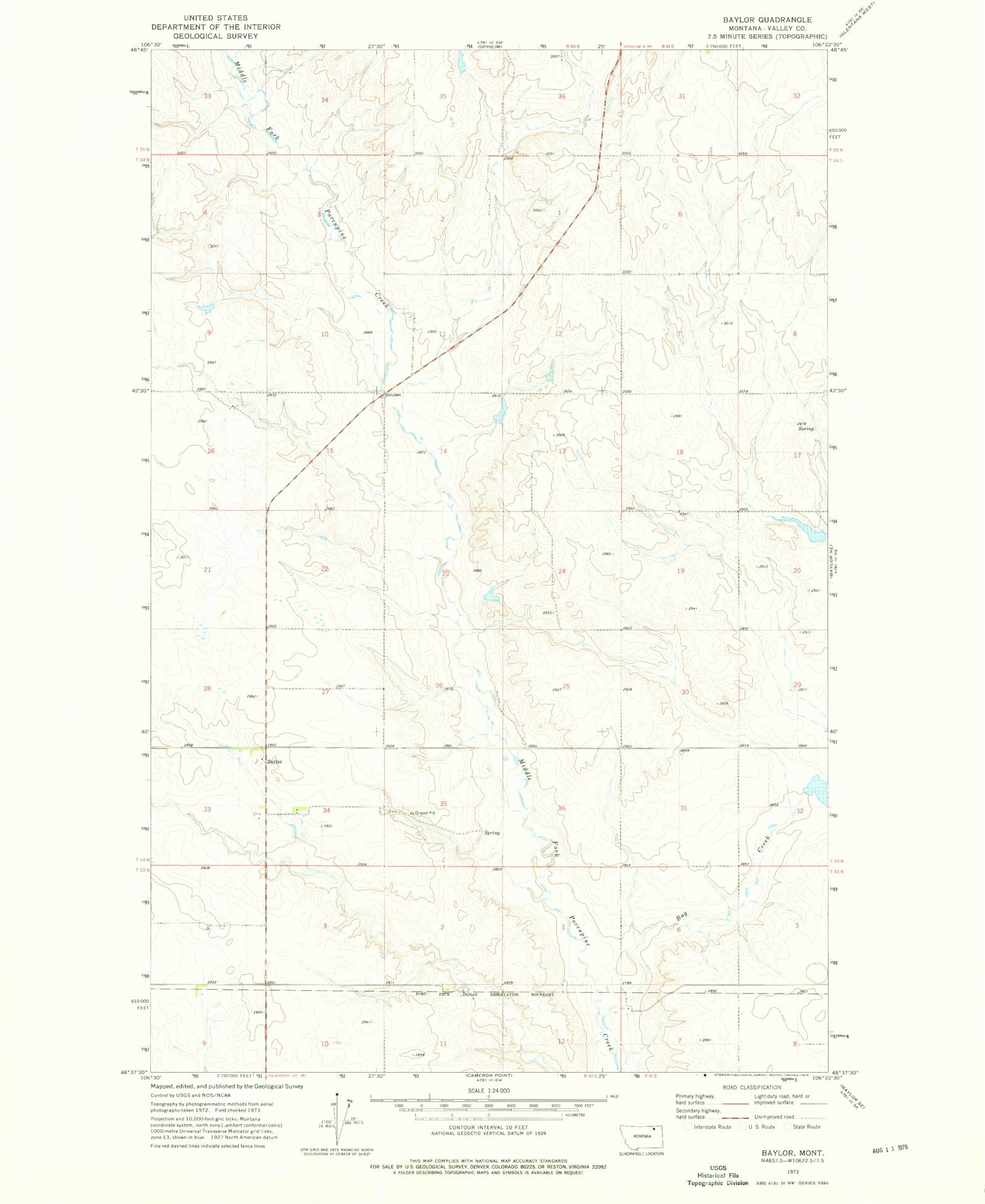 Classic USGS Baylor Montana 7.5'x7.5' Topo Map – MyTopo Map Store