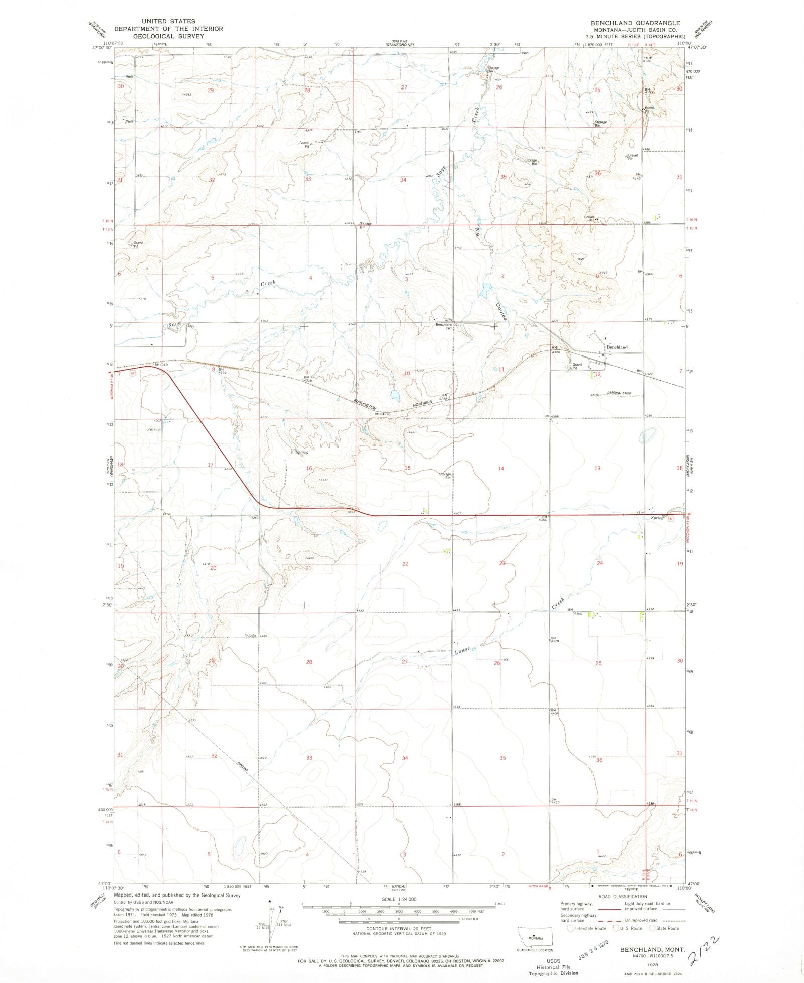 Classic USGS Benchland Montana 7.5'x7.5' Topo Map – MyTopo Map Store