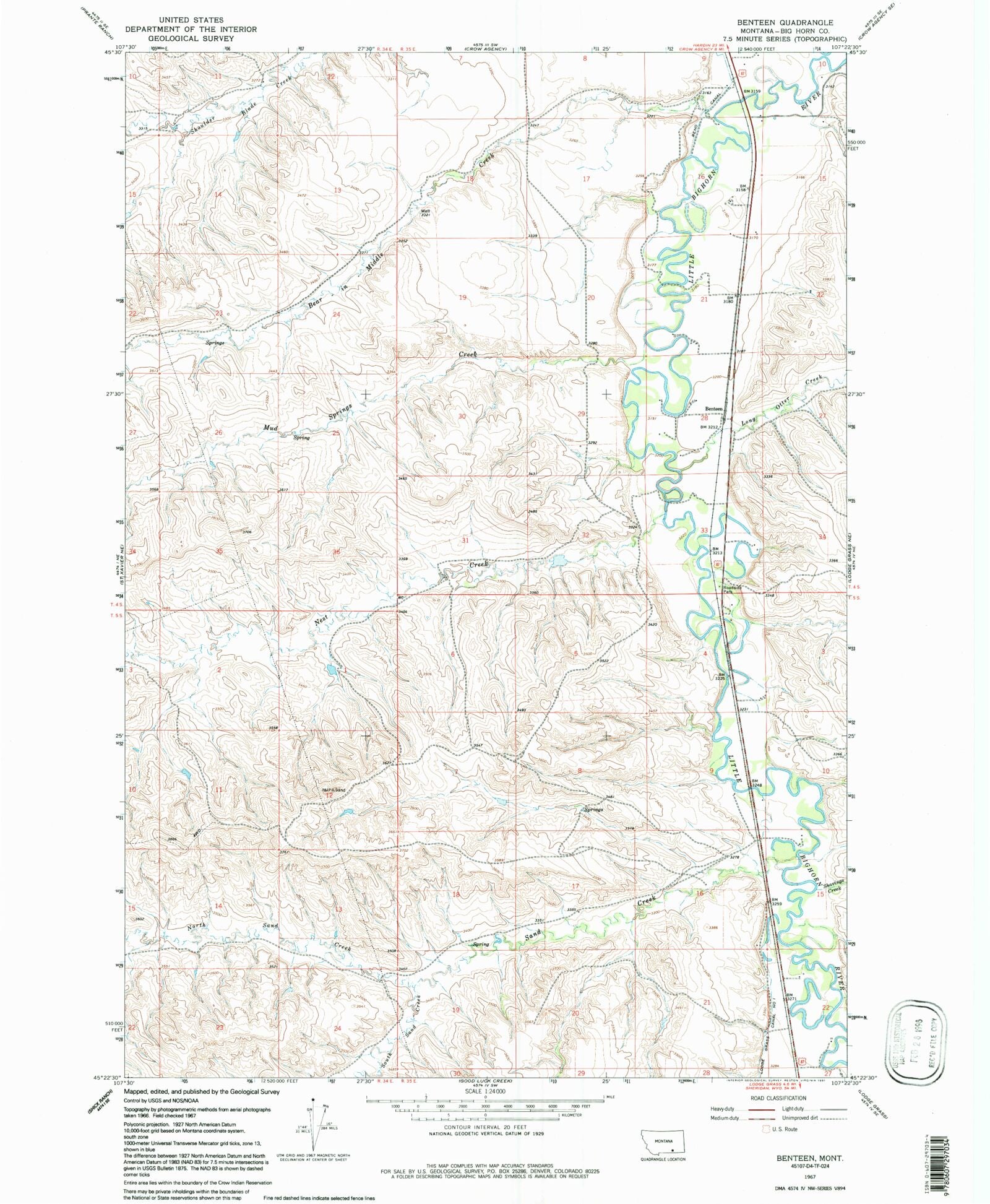 Classic USGS Benteen Montana 7.5'x7.5' Topo Map – MyTopo Map Store