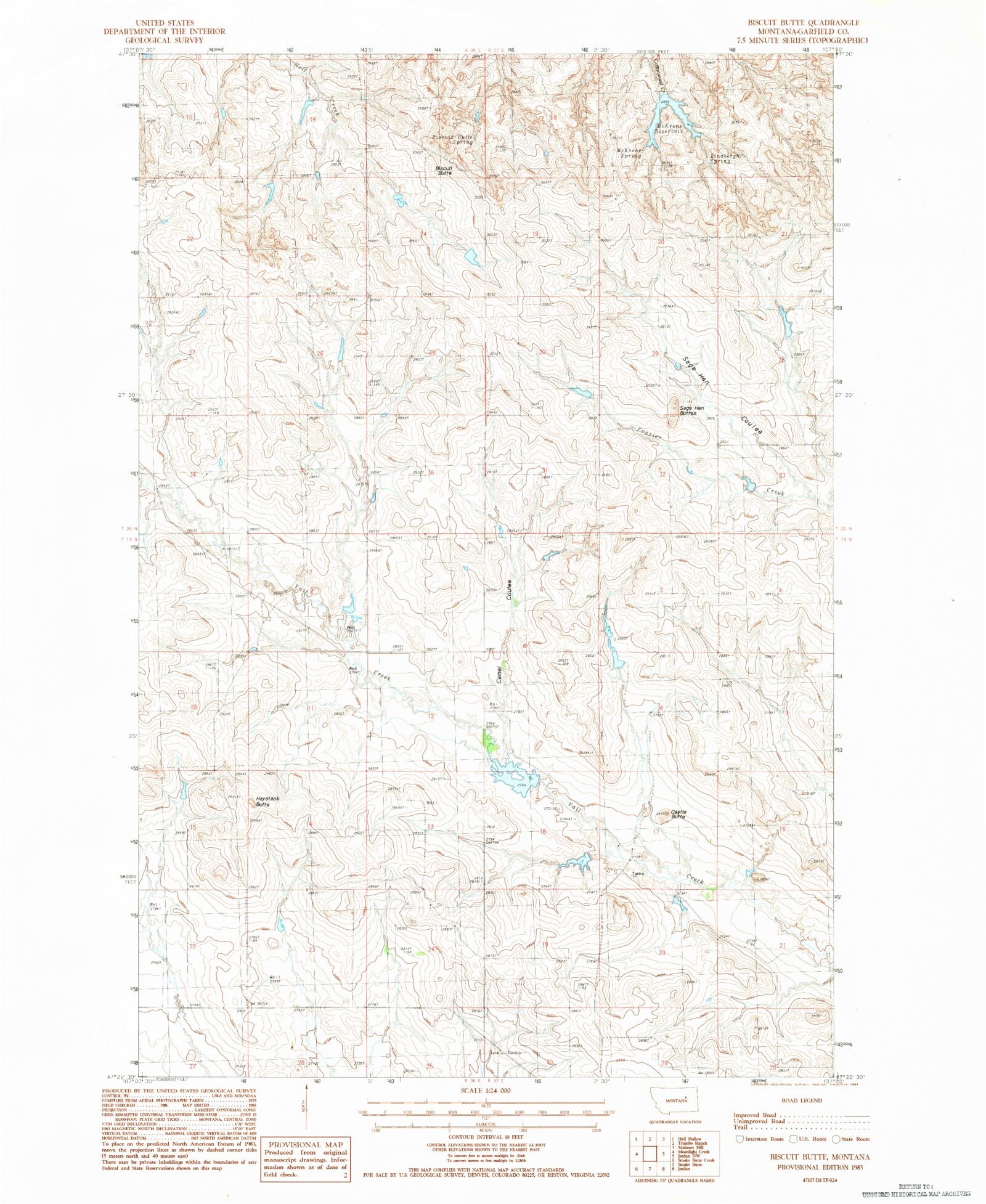 Classic USGS Biscuit Butte Montana 7.5'x7.5' Topo Map – MyTopo Map Store
