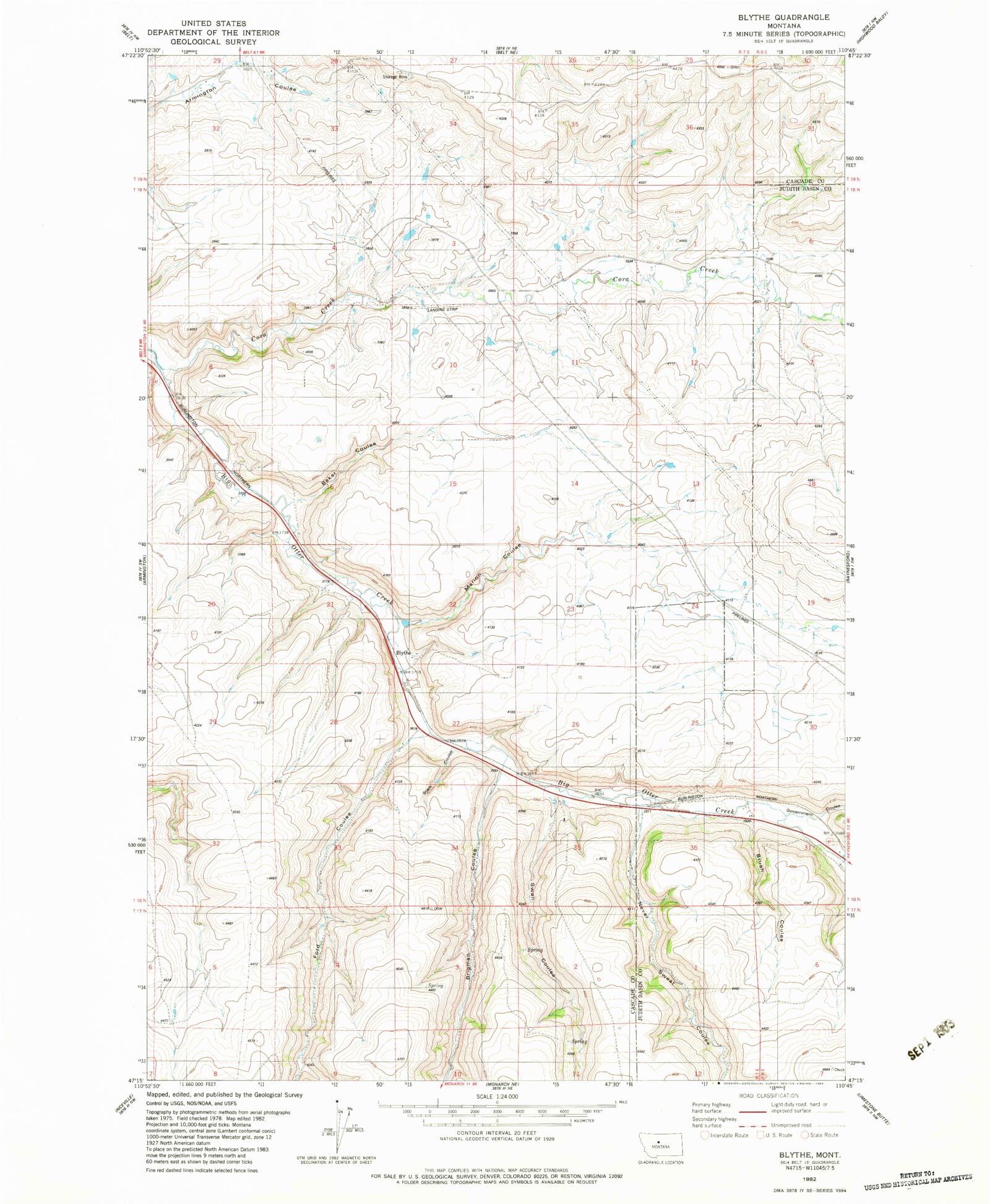 Classic USGS Blythe Montana 7.5'x7.5' Topo Map – MyTopo Map Store