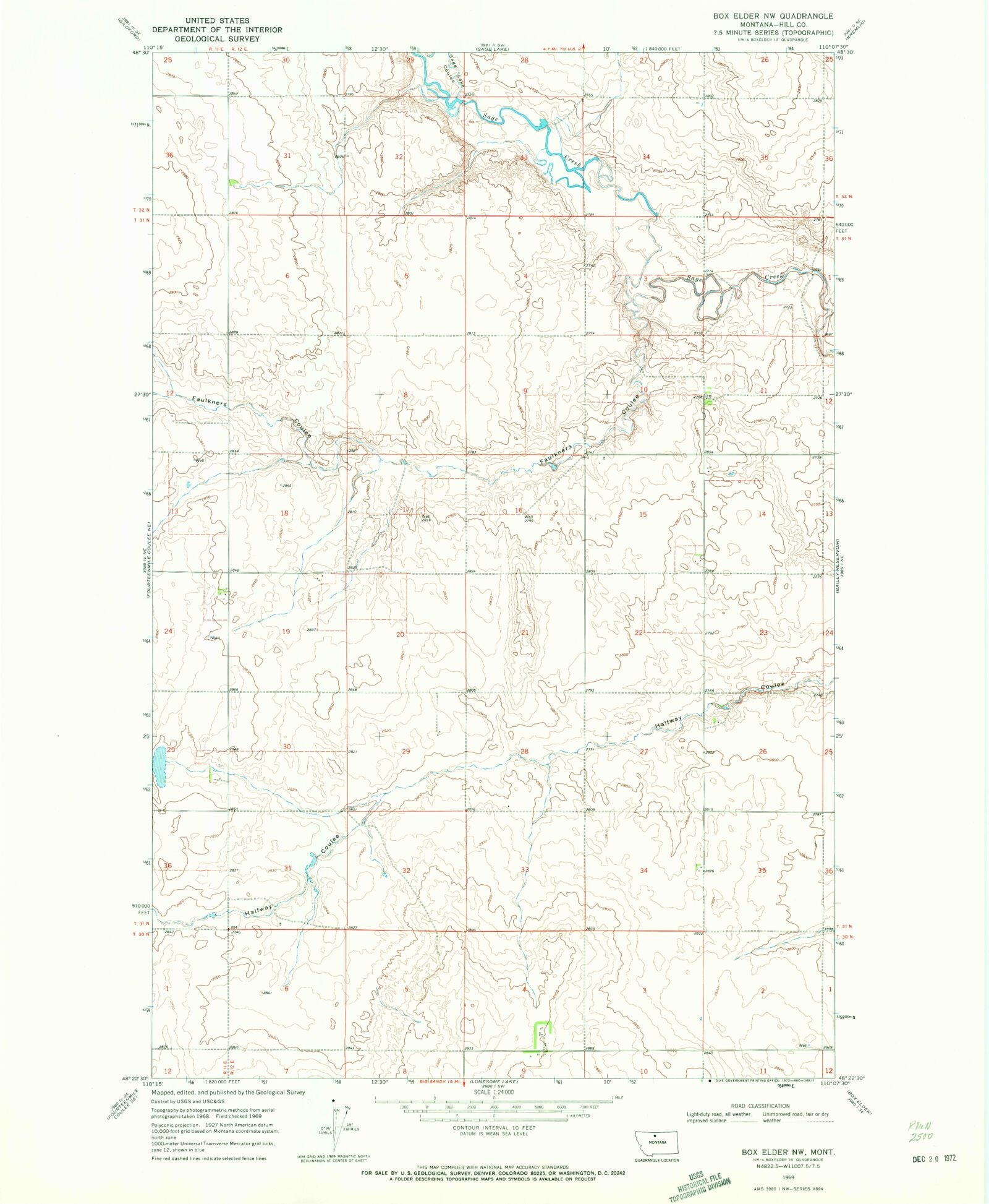 Classic USGS Box Elder NW Montana 7.5'x7.5' Topo Map – MyTopo Map Store