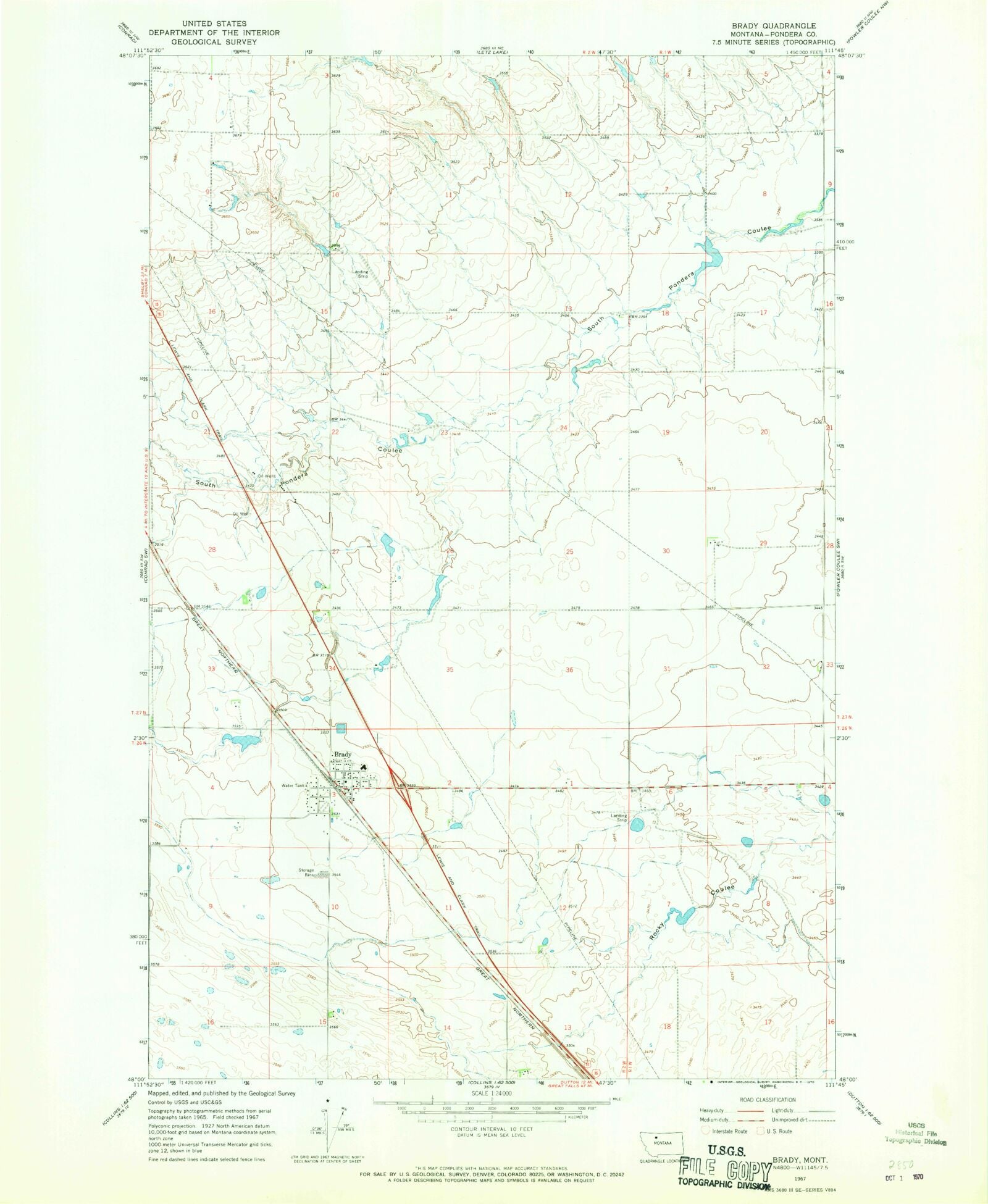 Classic USGS Brady Montana 7.5'x7.5' Topo Map – MyTopo Map Store