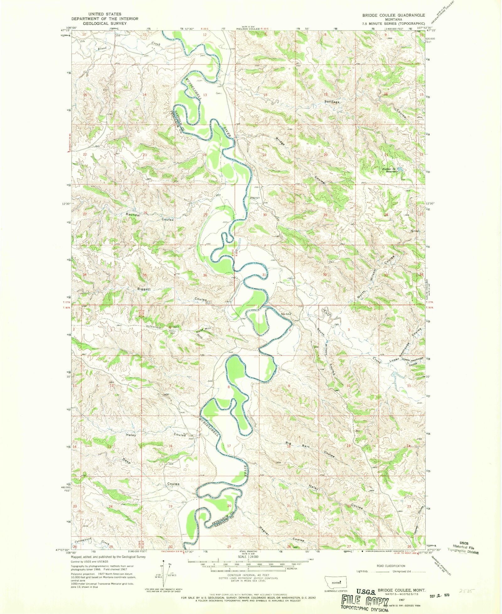 Classic USGS Bridge Coulee Montana 7.5'x7.5' Topo Map – MyTopo Map Store