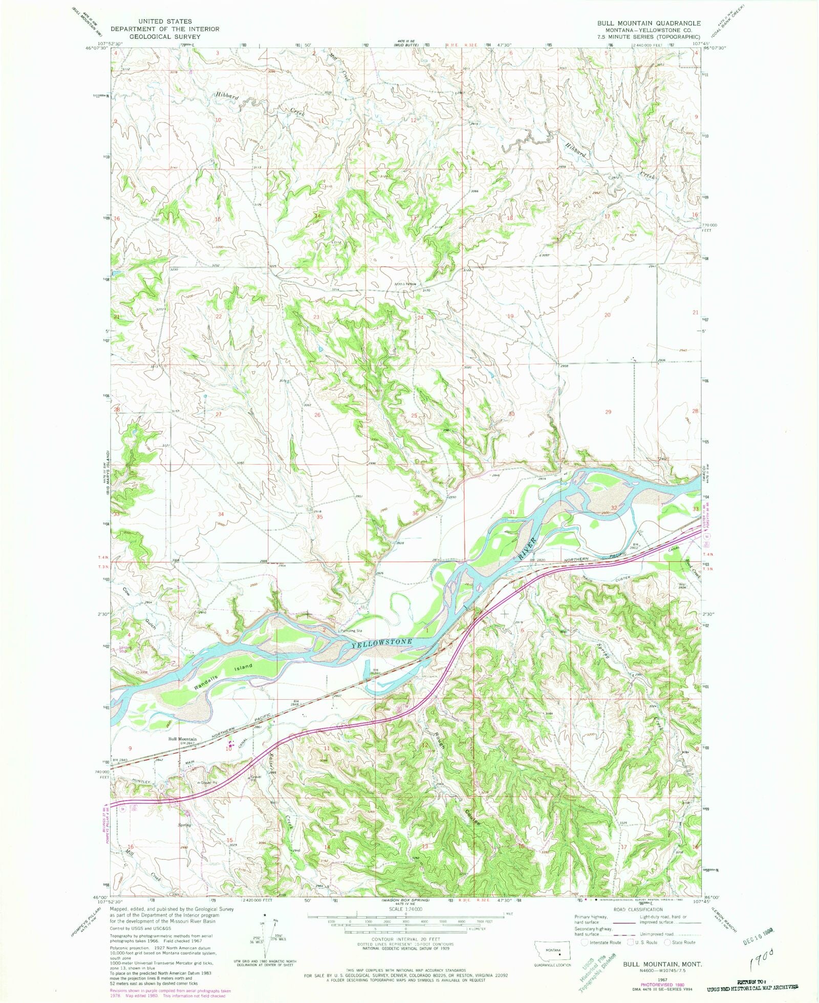 Classic USGS Bull Mountain Montana 7.5'x7.5' Topo Map – MyTopo Map Store