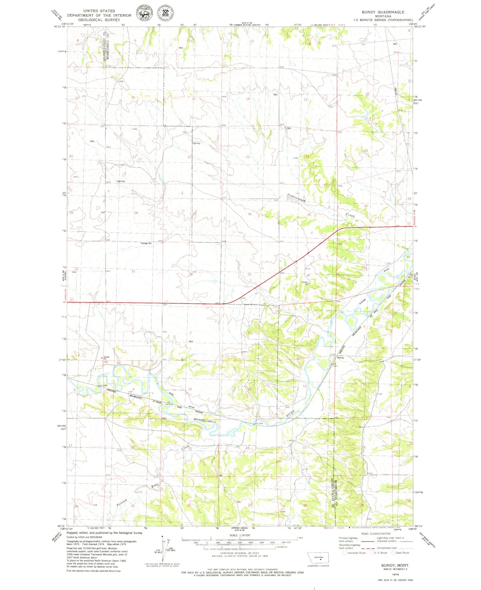 Classic USGS Bundy Montana 7.5'x7.5' Topo Map – MyTopo Map Store
