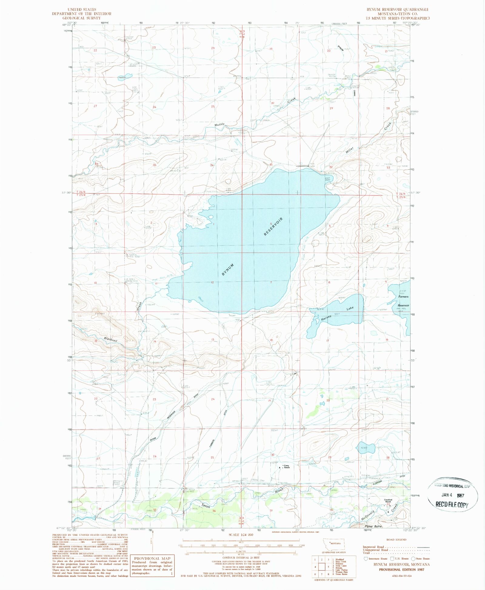 Classic USGS Bynum Reservoir Montana 7.5'x7.5' Topo Map – MyTopo Map Store