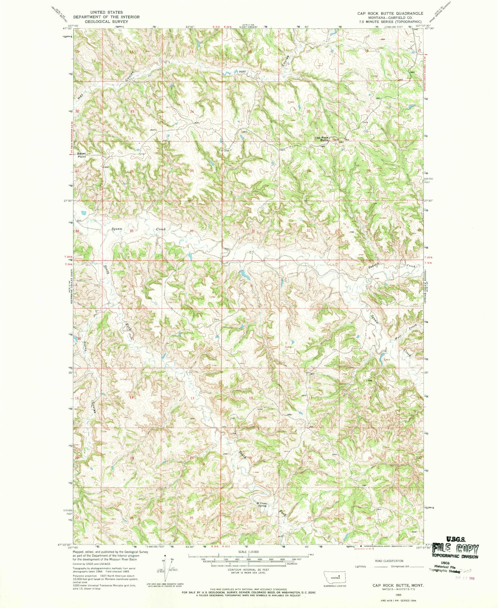 Classic USGS Cap Rock Butte Montana 7.5'x7.5' Topo Map – MyTopo Map Store