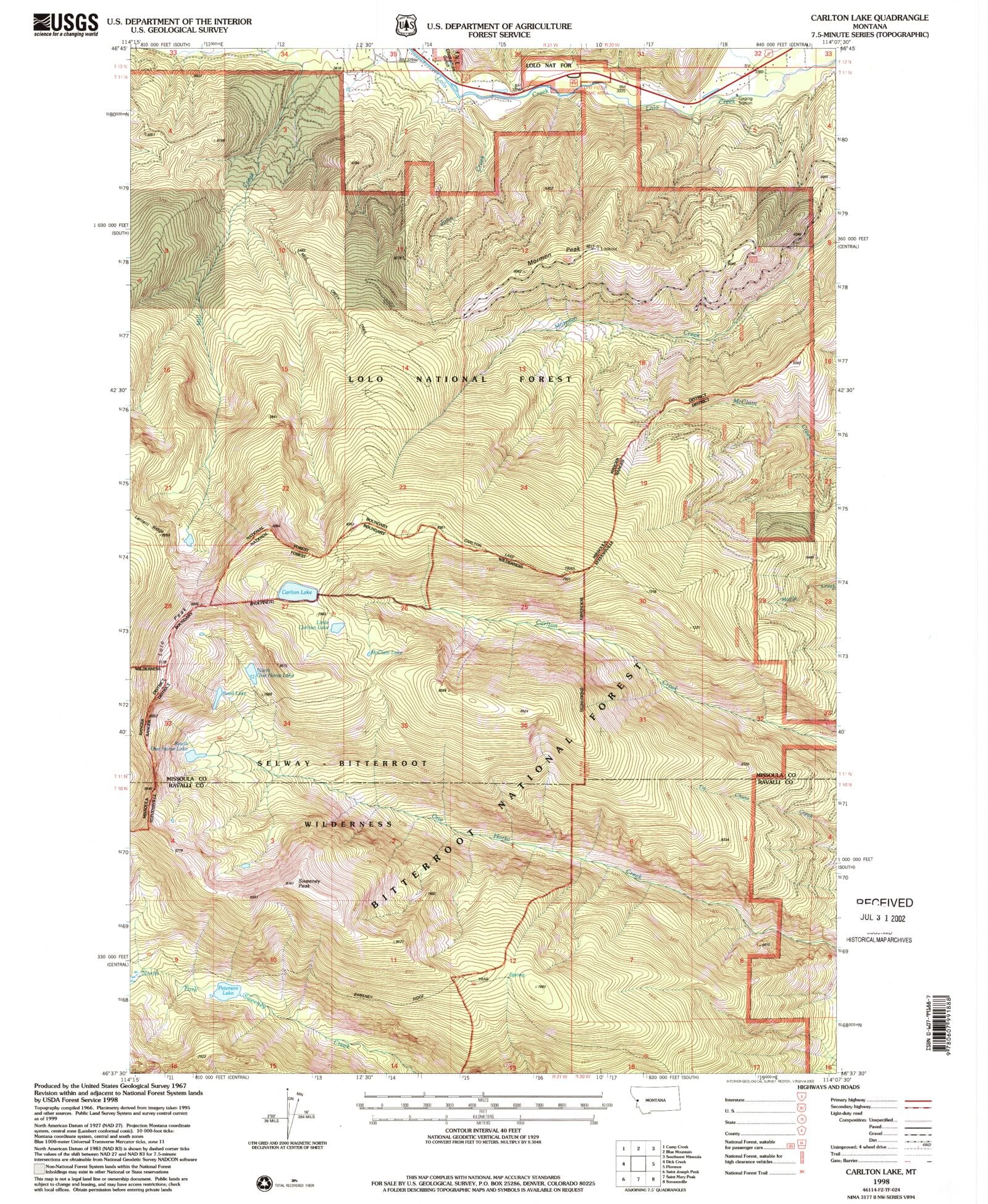 Classic USGS Carlton Lake Montana 7.5'x7.5' Topo Map – MyTopo Map Store