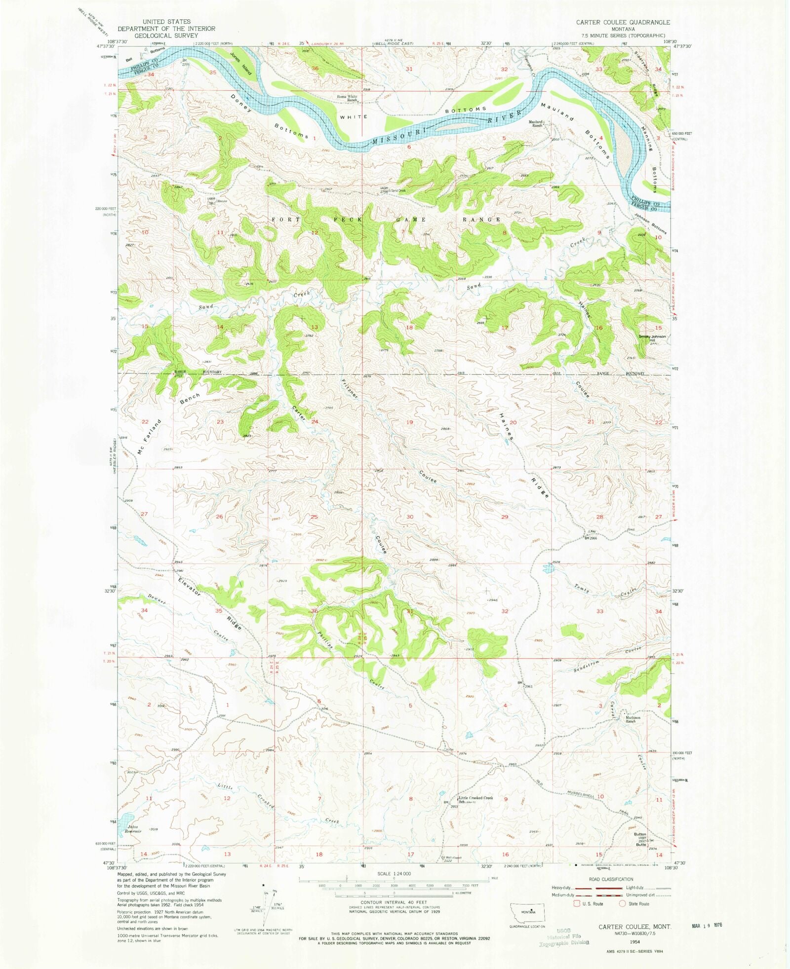 Classic USGS Carter Coulee Montana 7.5'x7.5' Topo Map – MyTopo Map Store