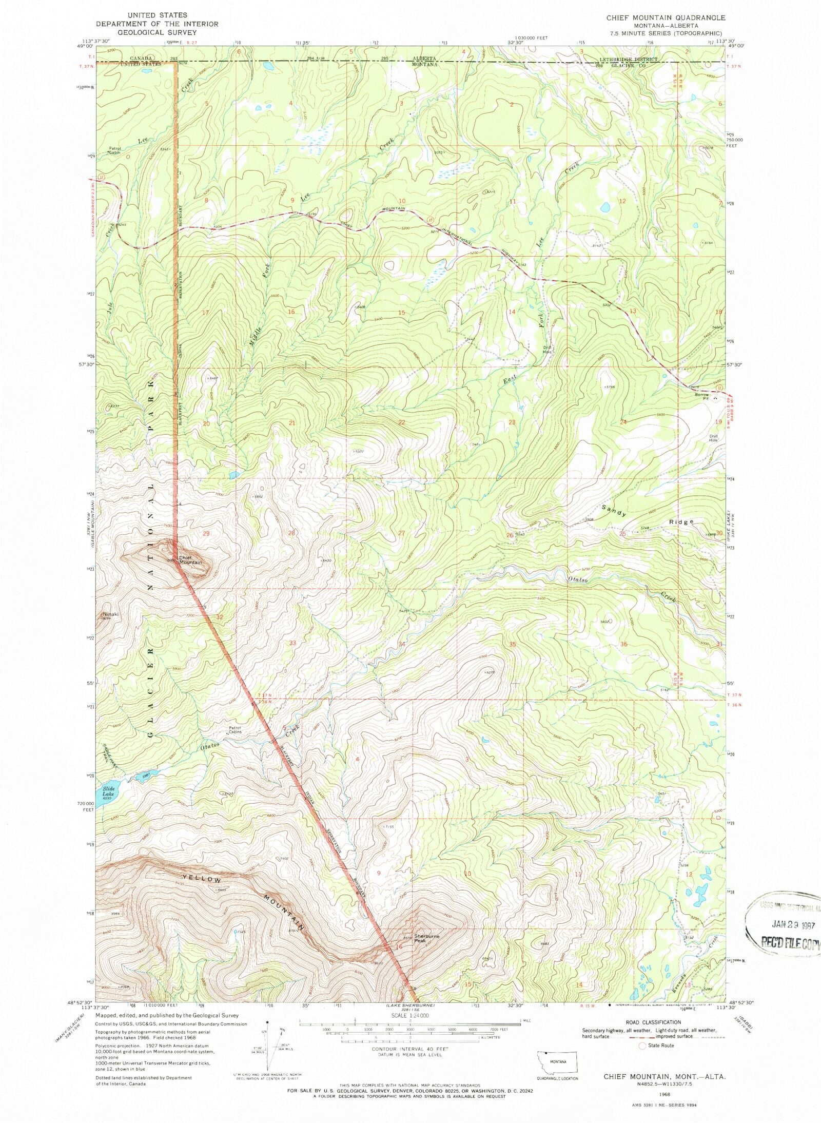 Classic USGS Chief Mountain Montana 7.5'x7.5' Topo Map – MyTopo Map Store