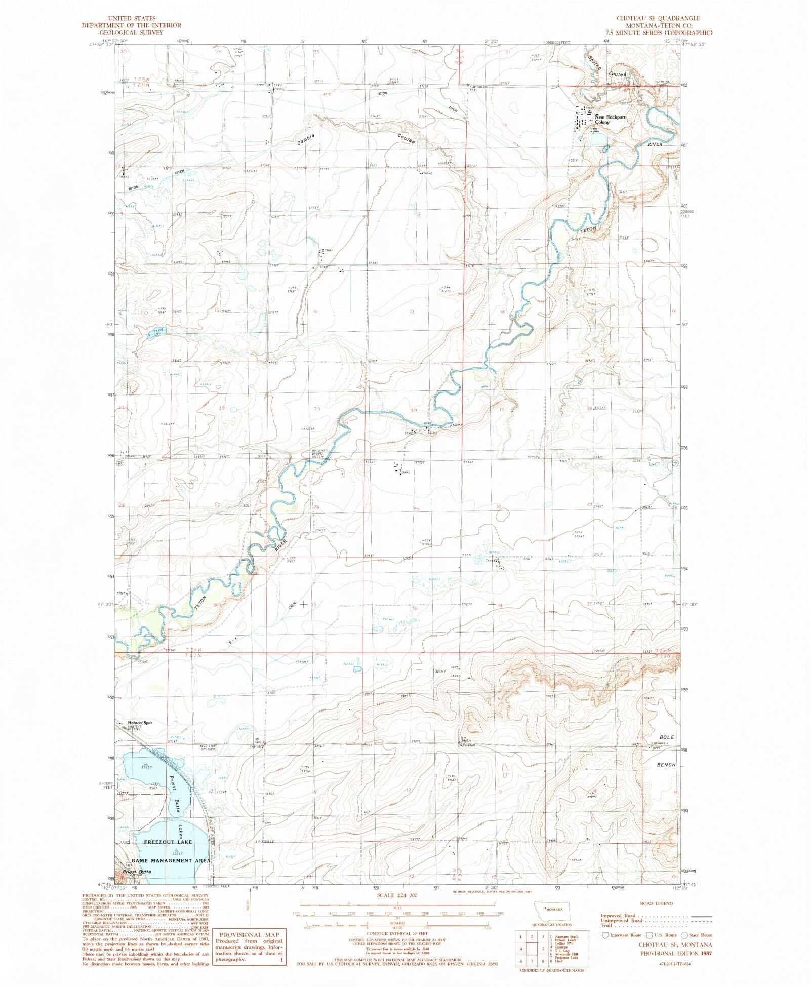 Classic USGS Choteau SE Montana 7.5'x7.5' Topo Map – MyTopo Map Store