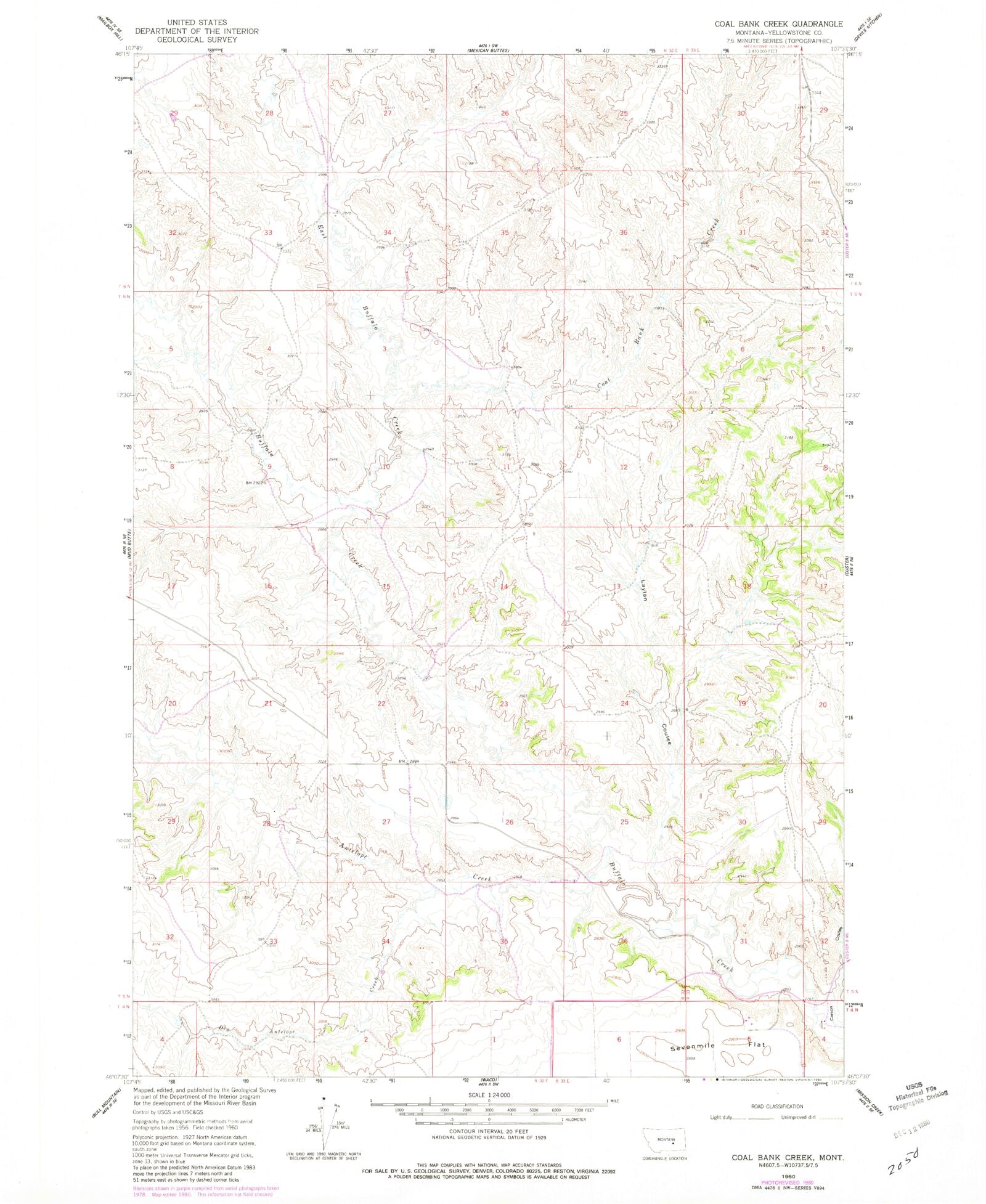 Classic USGS Coal Bank Creek Montana 7.5'x7.5' Topo Map – MyTopo Map Store