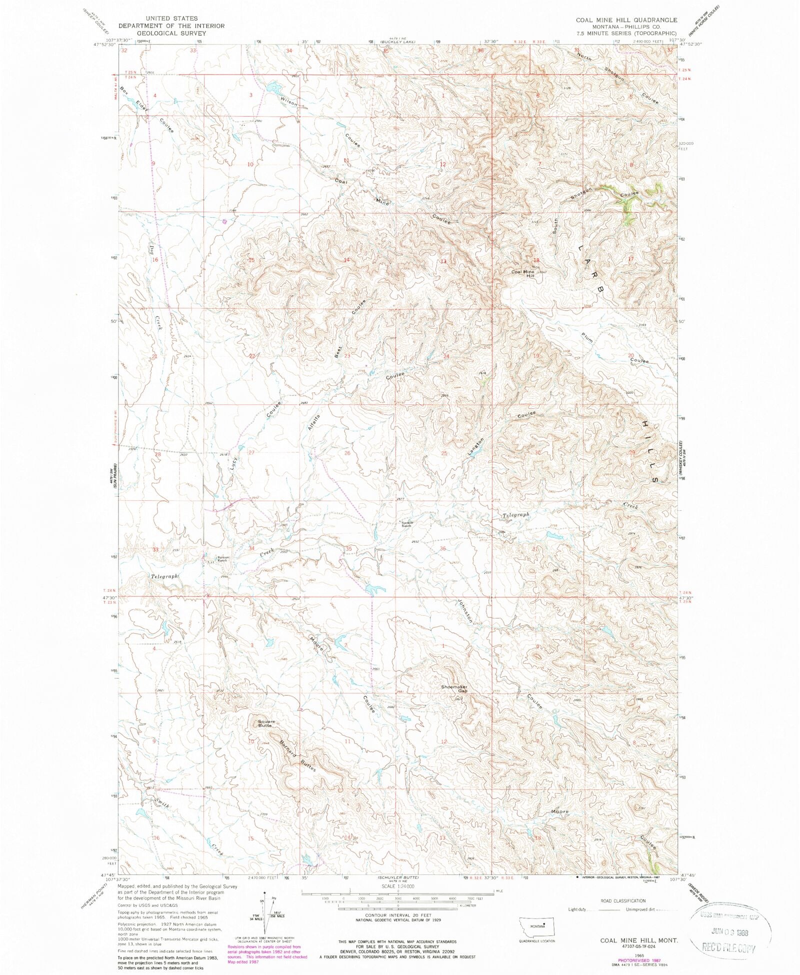 Classic USGS Coal Mine Hill Montana 7.5'x7.5' Topo Map – MyTopo Map Store