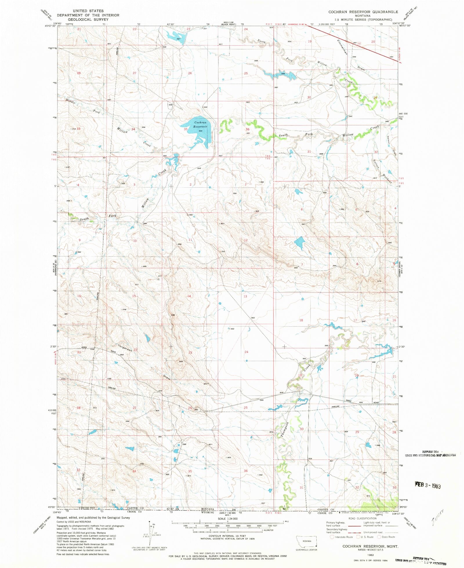 Classic USGS Cochran Reservoir Montana 7.5'x7.5' Topo Map – MyTopo Map ...