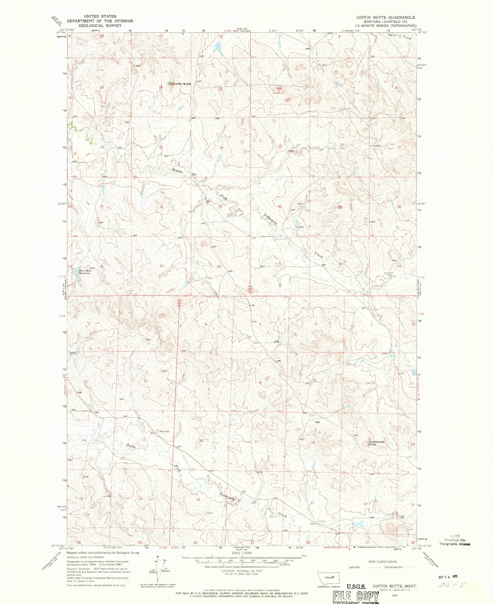 Classic USGS Coffin Butte Montana 7.5'x7.5' Topo Map – MyTopo Map Store