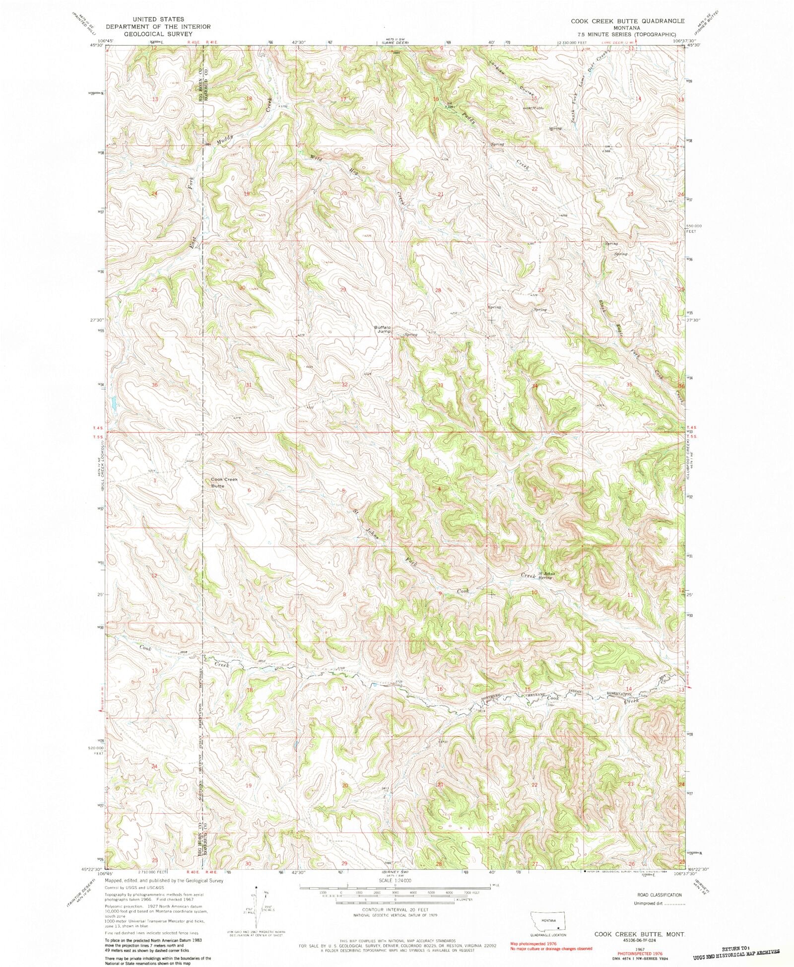 Classic USGS Cook Creek Butte Montana 7.5'x7.5' Topo Map – MyTopo Map Store