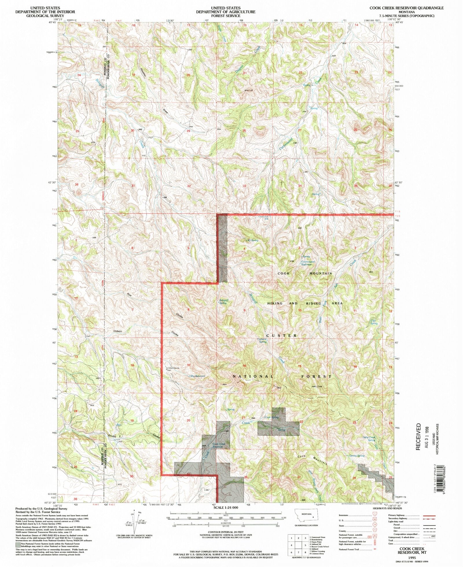 Classic USGS Cook Creek Reservoir Montana 7.5'x7.5' Topo Map – MyTopo ...