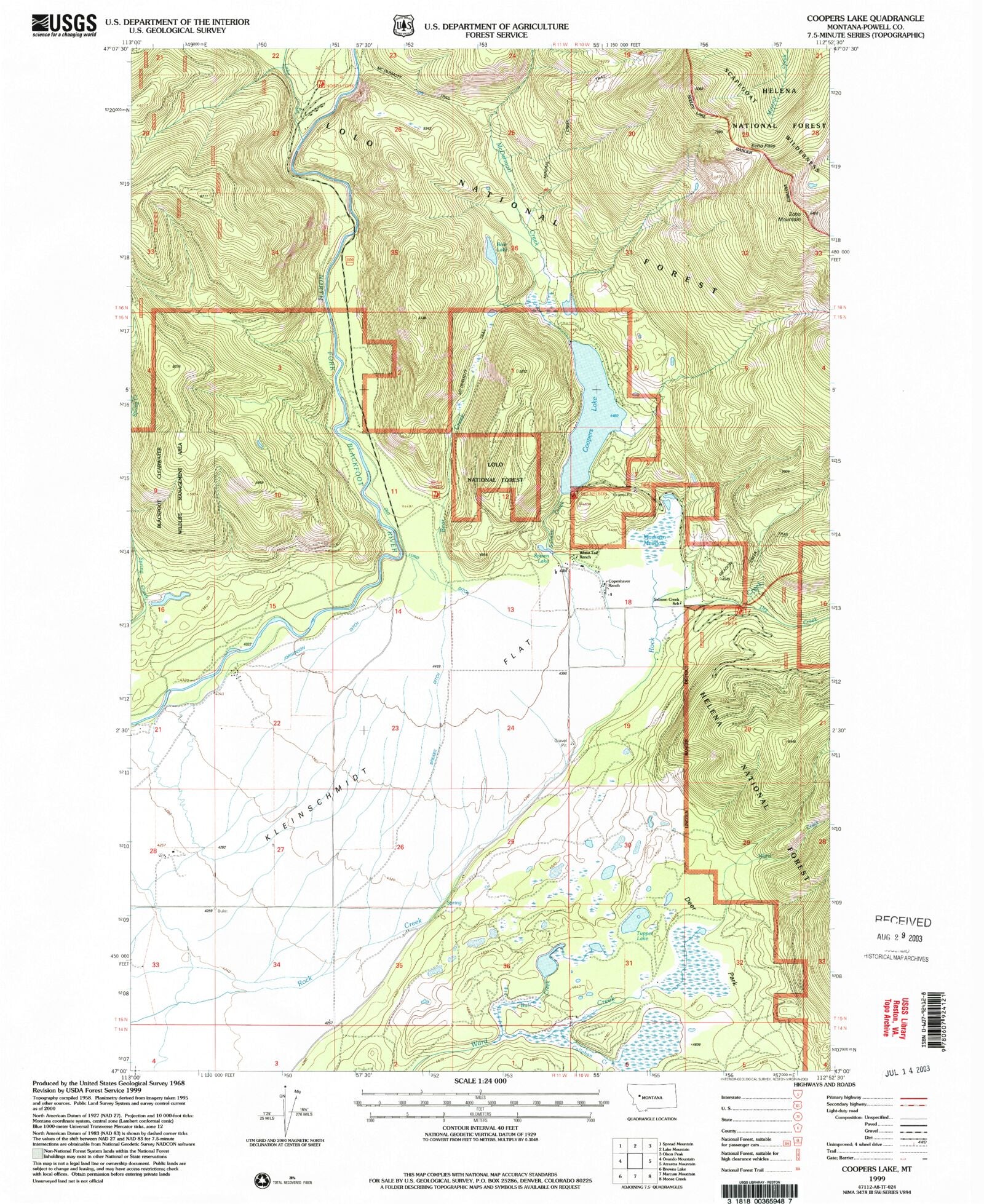 Classic USGS Coopers Lake Montana 7.5'x7.5' Topo Map – MyTopo Map Store