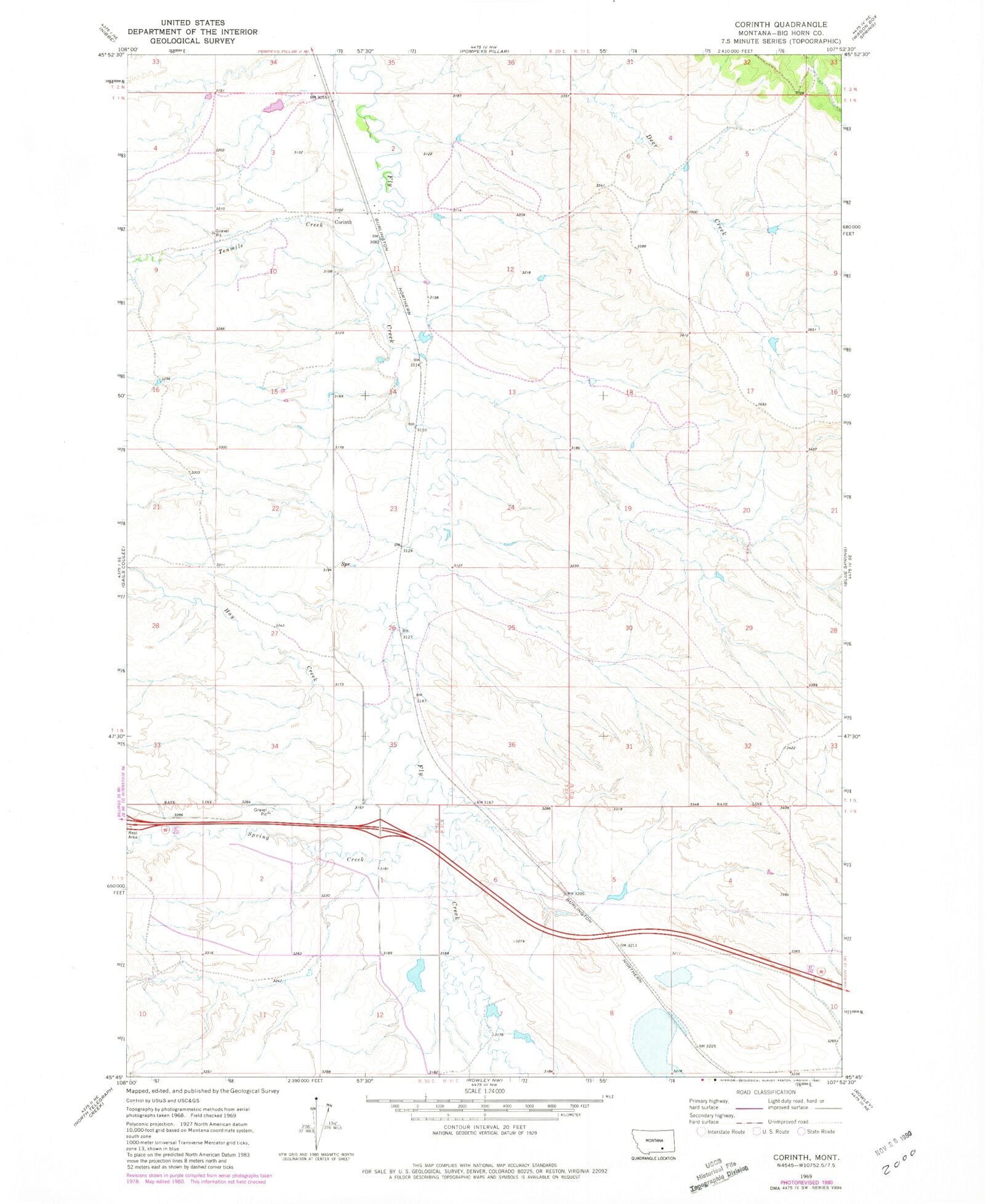 Classic USGS Corinth Montana 7.5'x7.5' Topo Map – MyTopo Map Store