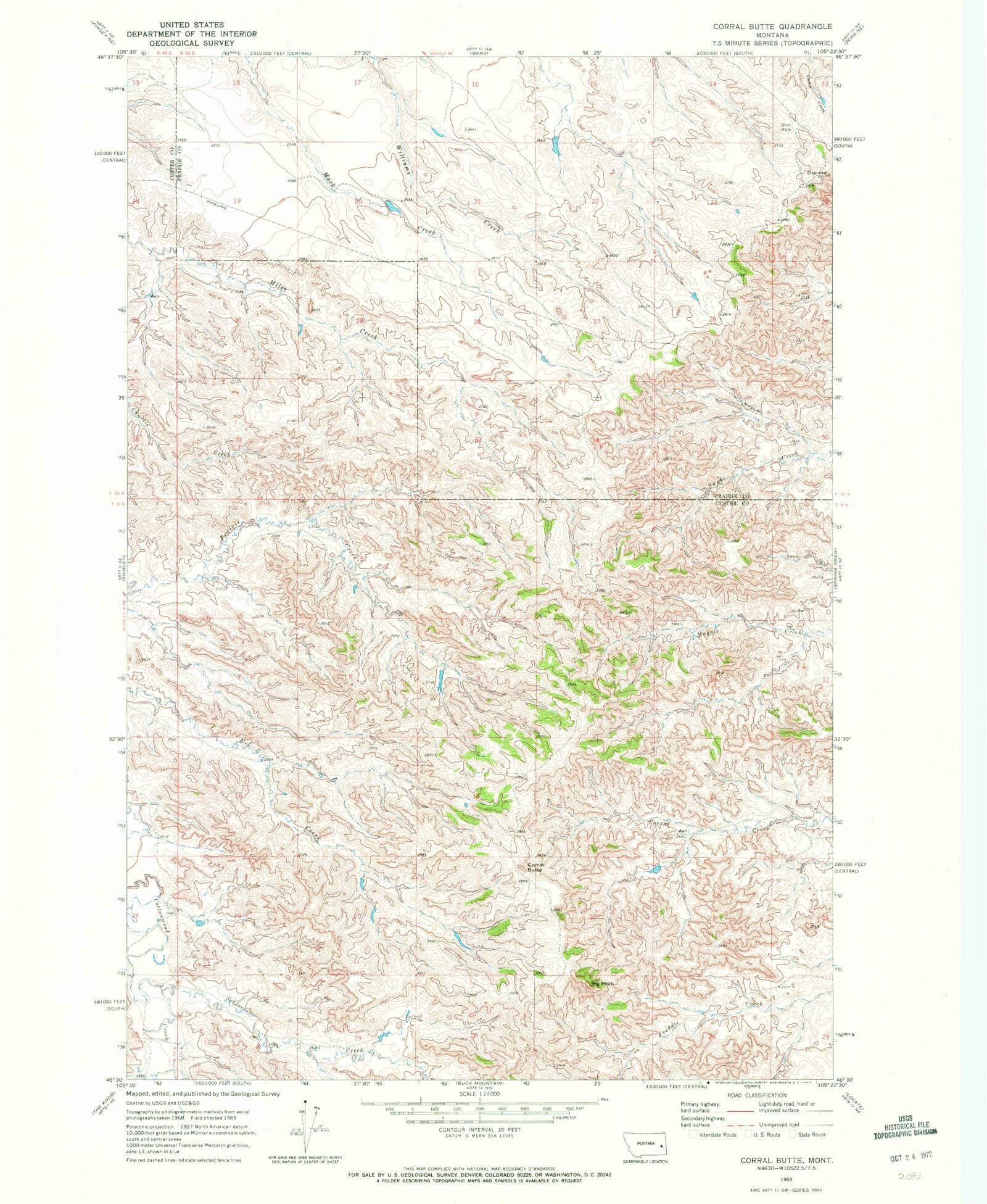 Classic USGS Corral Butte Montana 7.5'x7.5' Topo Map – MyTopo Map Store