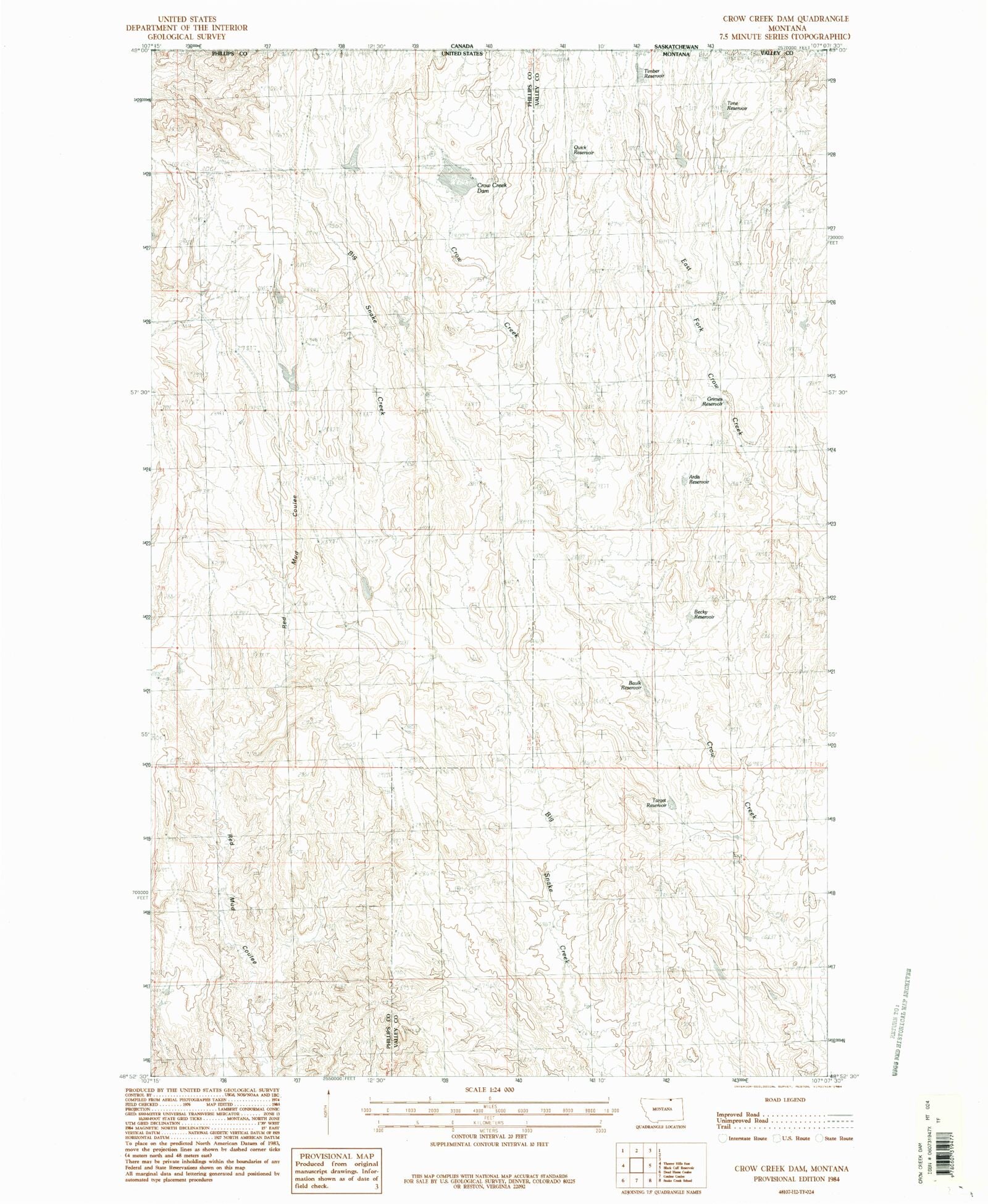 Classic USGS Crow Creek Dam Montana 7.5'x7.5' Topo Map – MyTopo Map Store