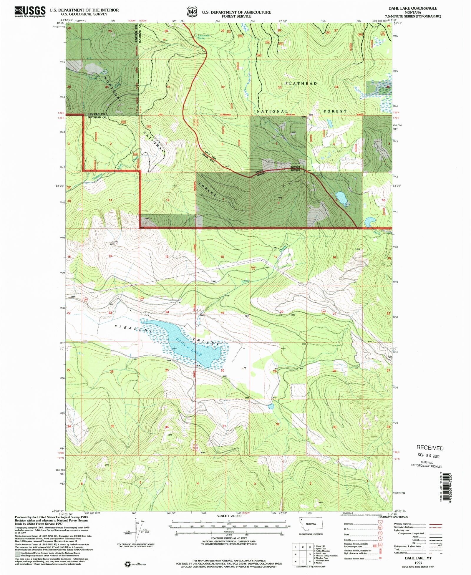 Classic USGS Dahl Lake Montana 7.5'x7.5' Topo Map – MyTopo Map Store