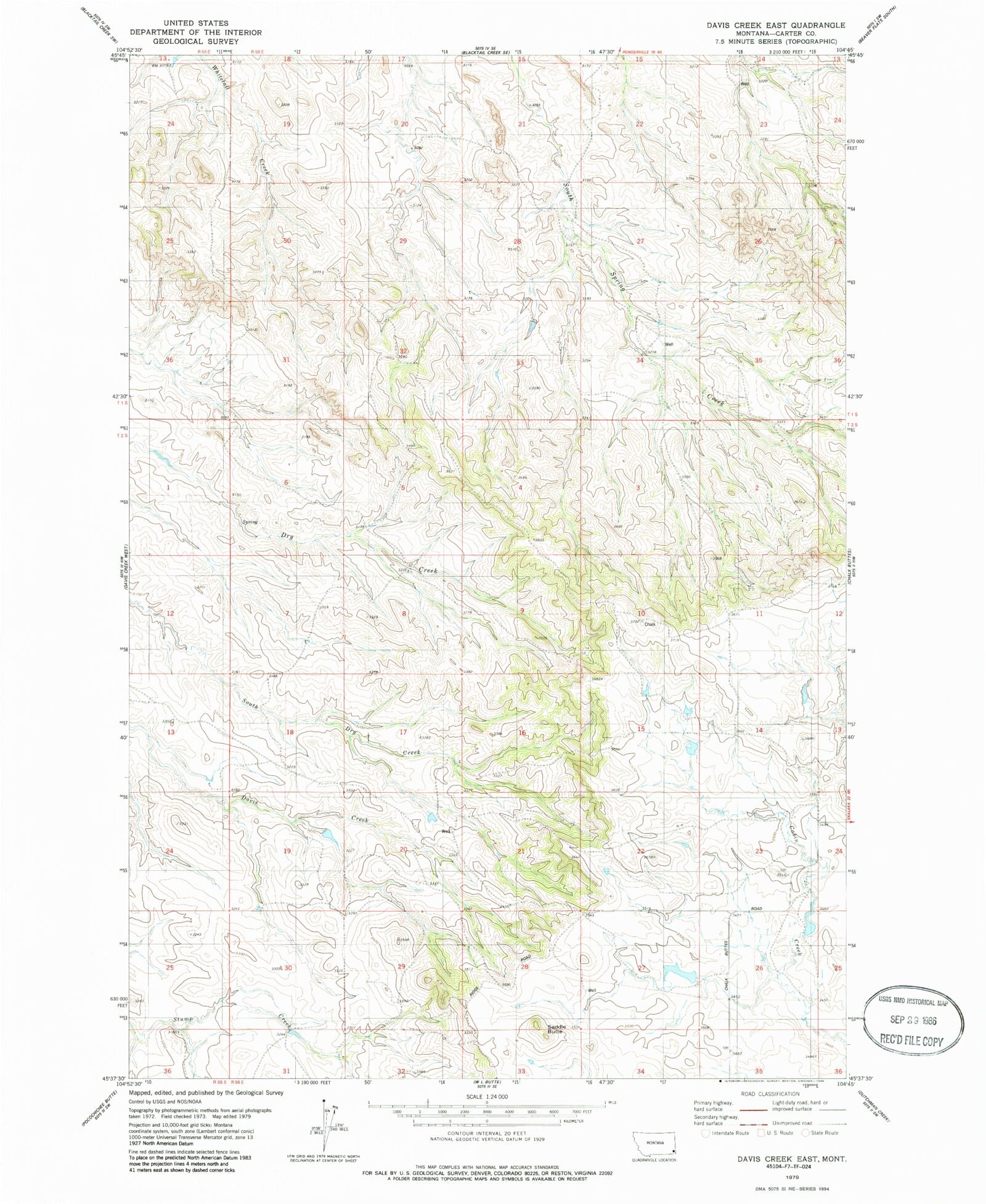 Classic USGS Davis Creek East Montana 7.5'x7.5' Topo Map – MyTopo Map Store
