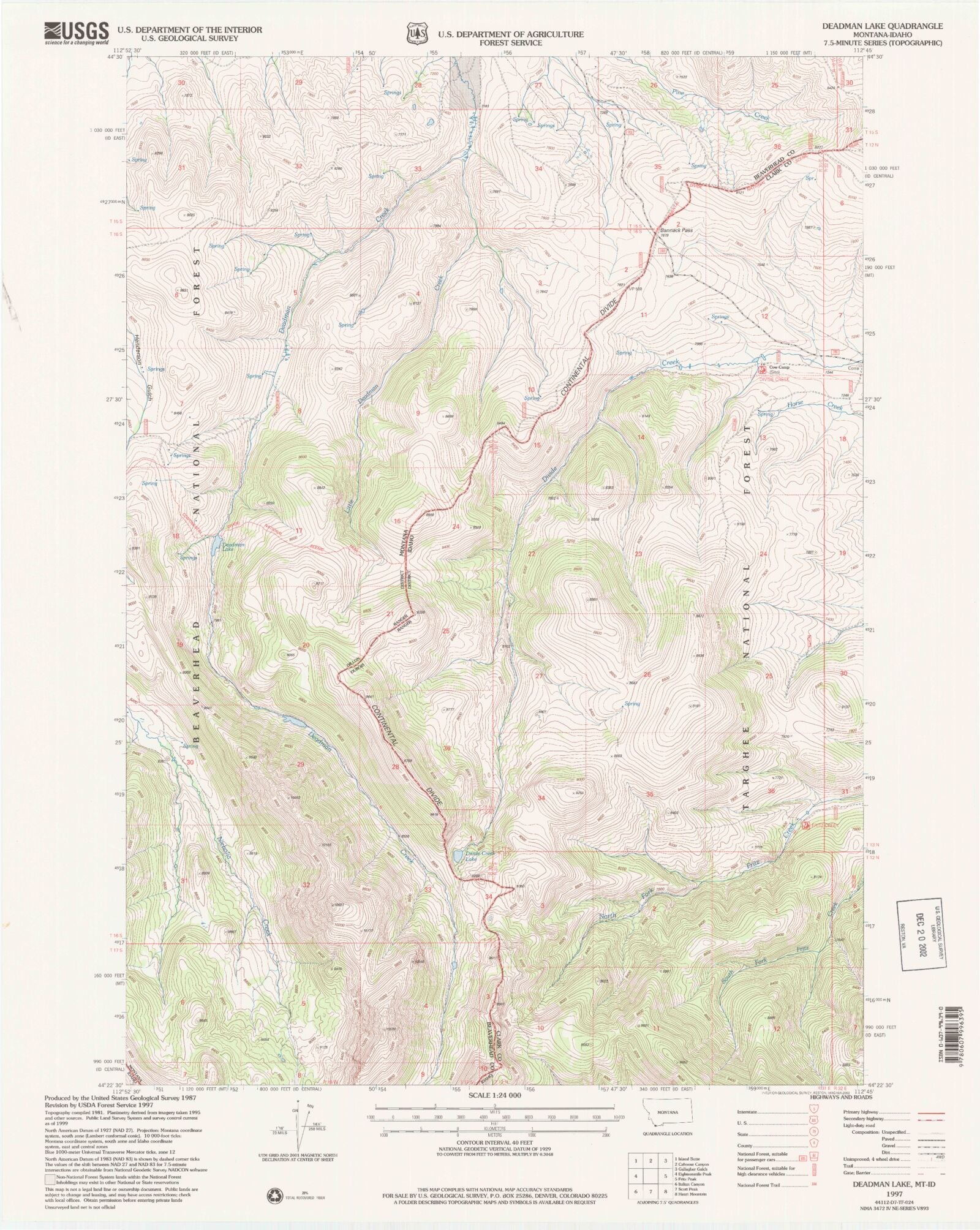 Classic USGS Deadman Lake Montana 7.5'x7.5' Topo Map – MyTopo Map Store