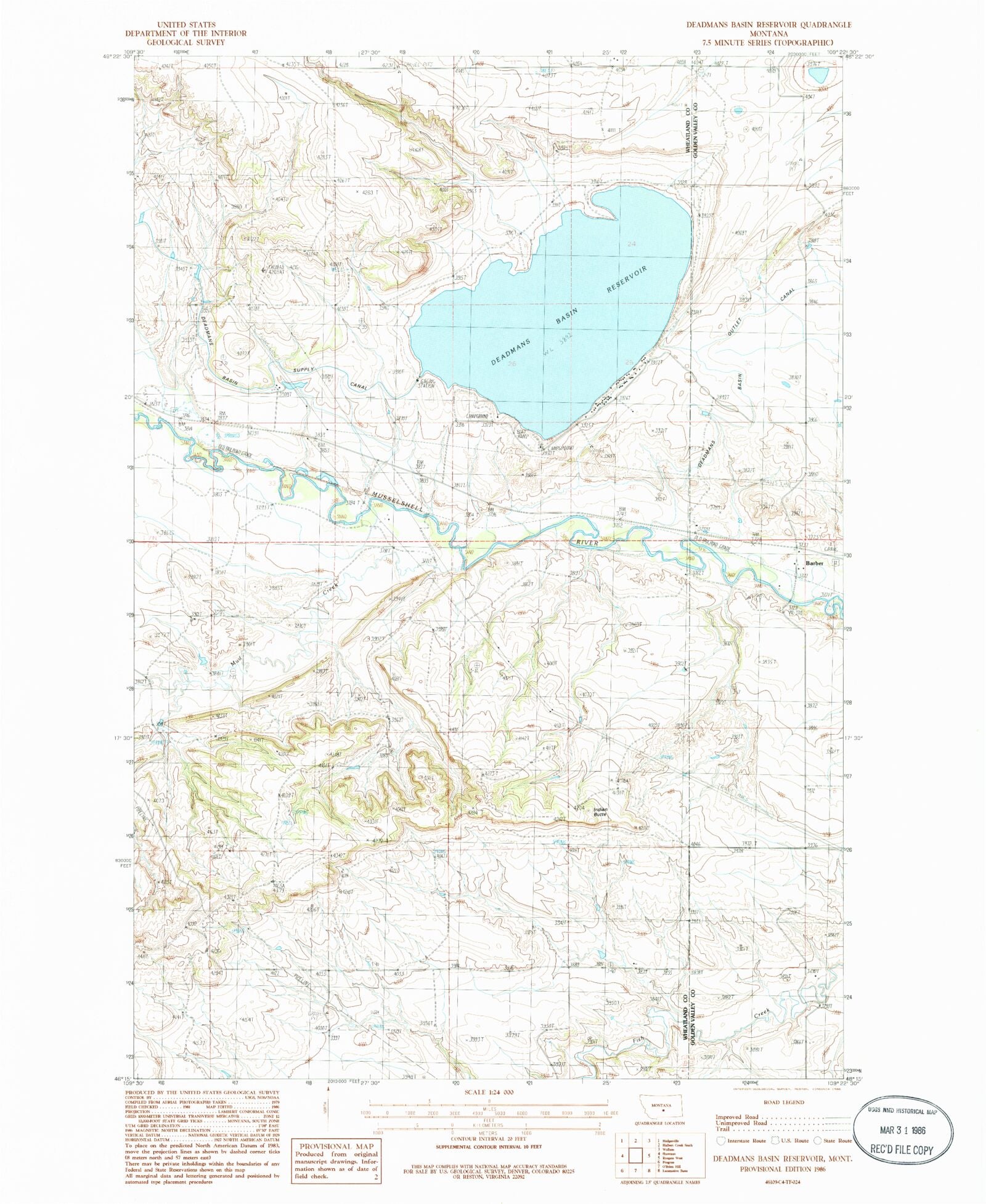 Classic USGS Deadmans Basin Reservoir Montana 7.5'x7.5' Topo Map ...