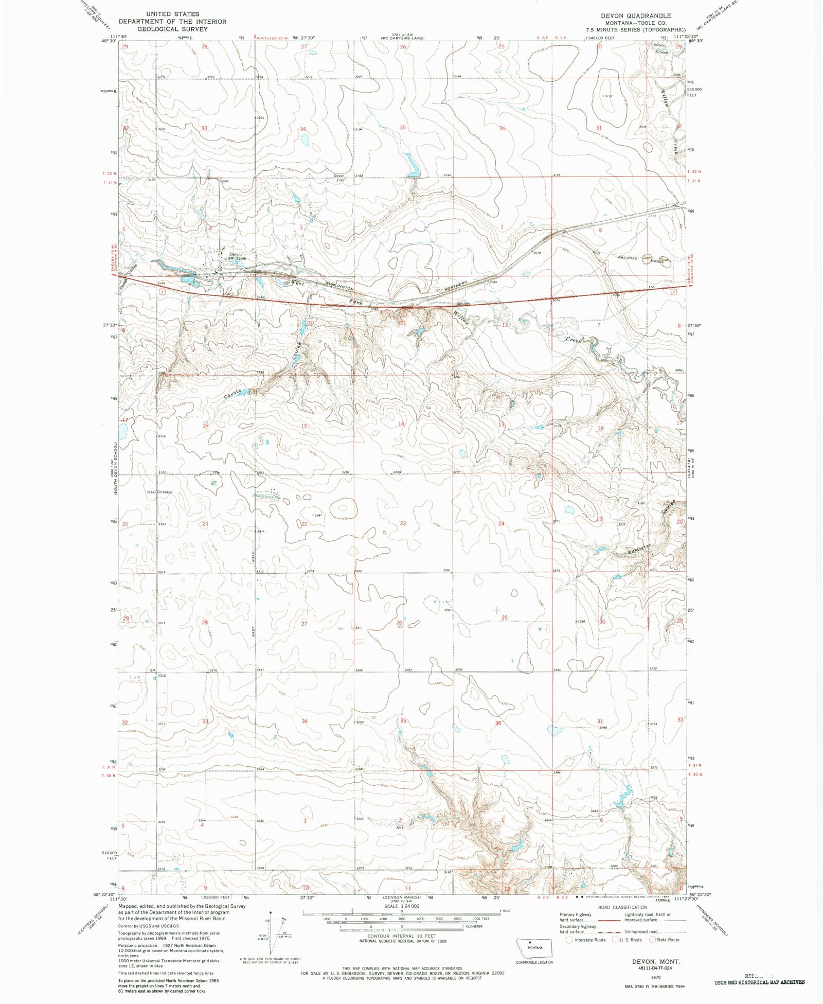 Classic USGS Devon Montana 7.5'x7.5' Topo Map – MyTopo Map Store
