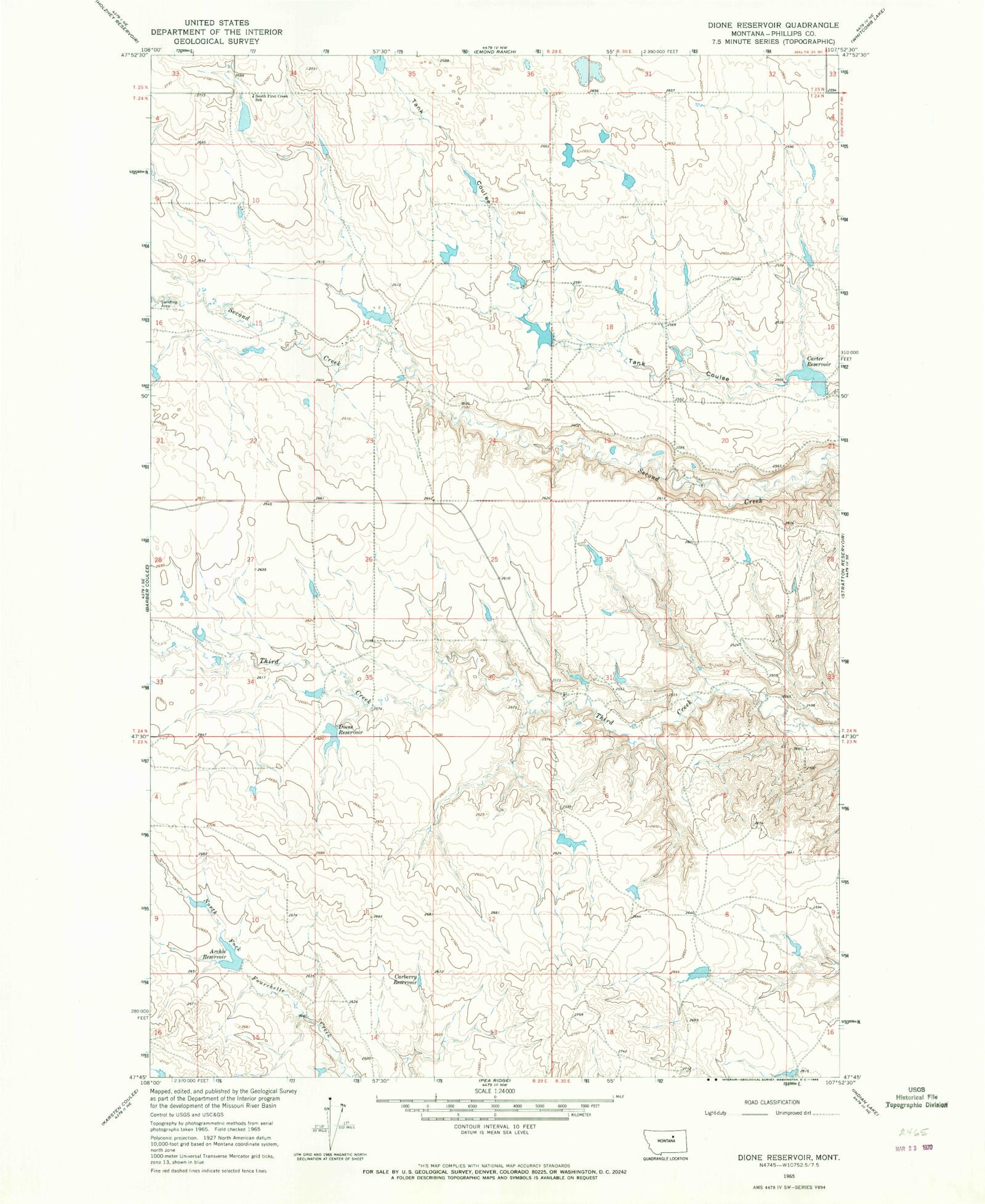 Classic USGS Dione Reservoir Montana 7.5'x7.5' Topo Map – MyTopo Map Store