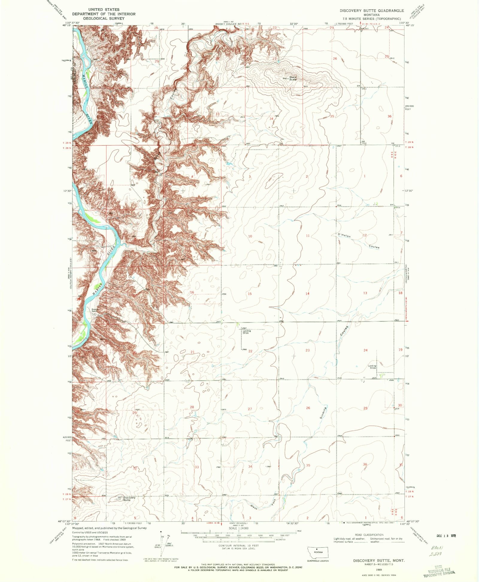 Classic USGS Discovery Butte Montana 7.5'x7.5' Topo Map – MyTopo Map Store