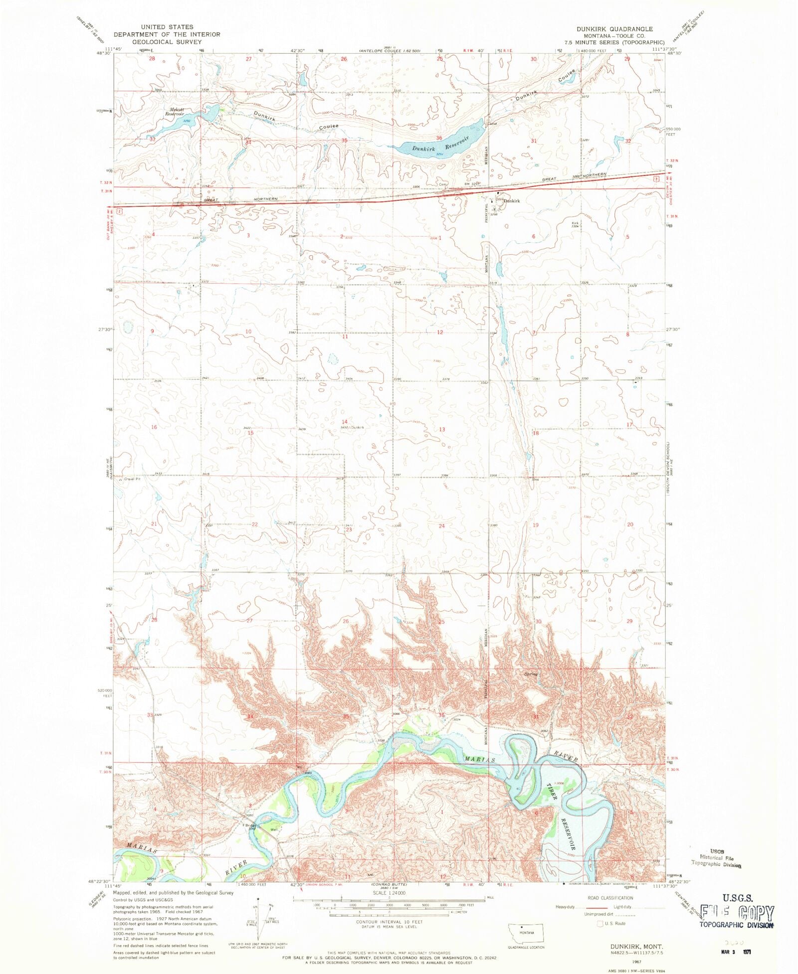 Classic USGS Dunkirk Montana 7.5'x7.5' Topo Map – MyTopo Map Store
