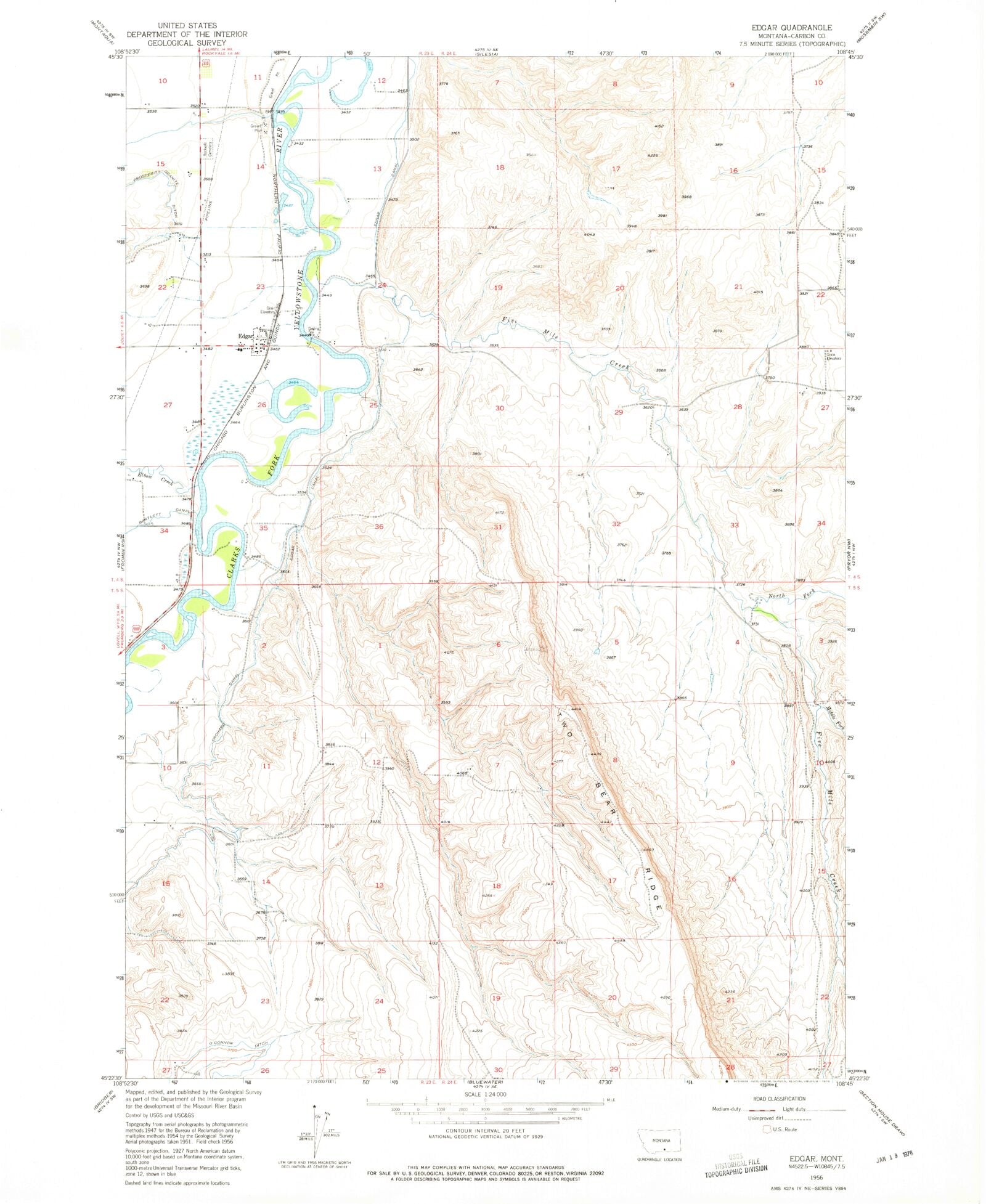 Classic USGS Edgar Montana 7.5'x7.5' Topo Map – MyTopo Map Store