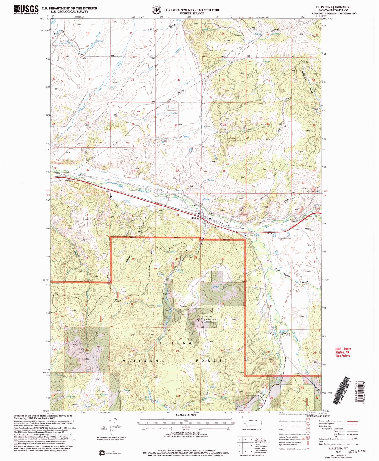 Classic USGS Elliston Montana 7.5'x7.5' Topo Map – MyTopo Map Store