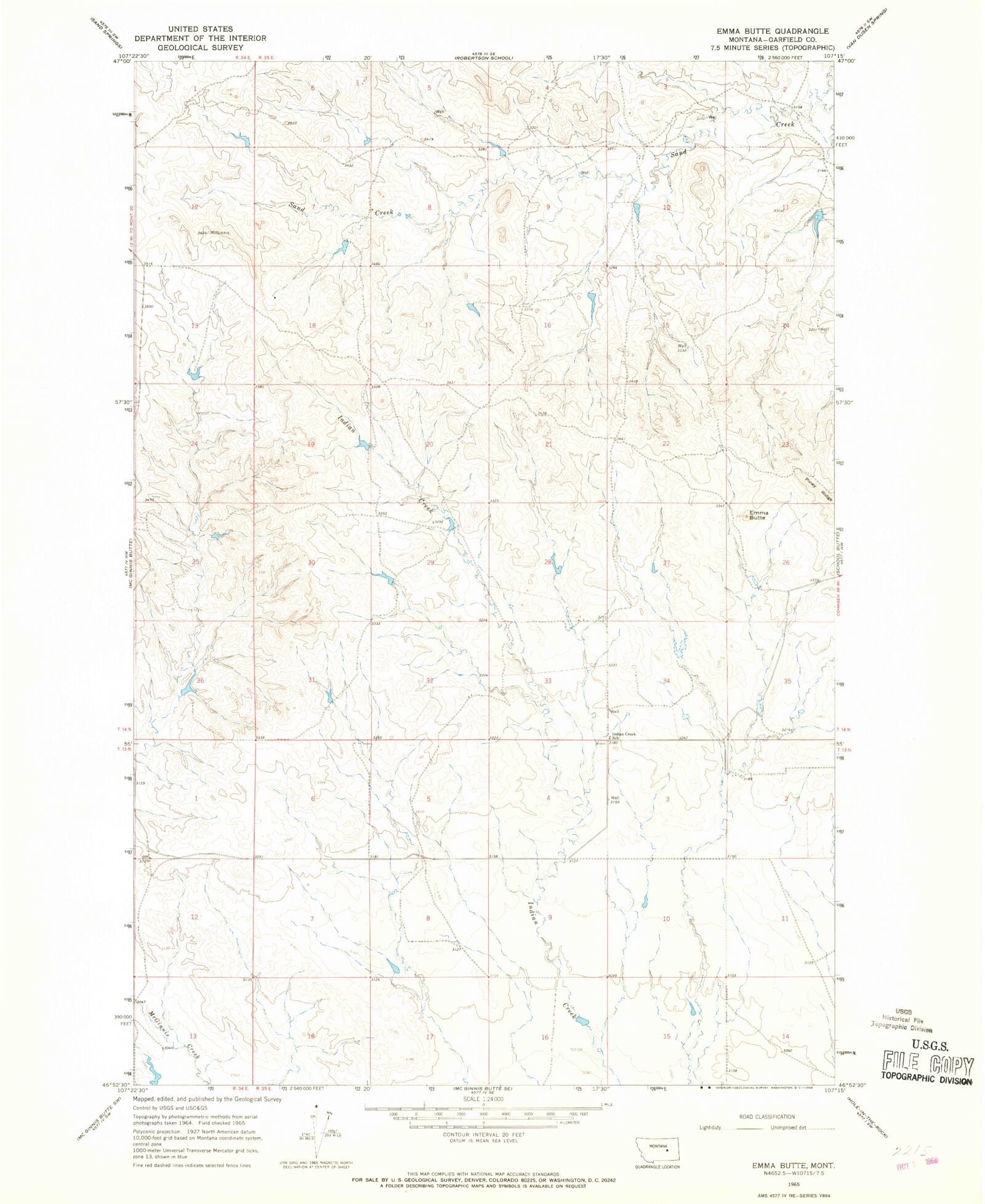 Classic USGS Emma Butte Montana 7.5'x7.5' Topo Map – MyTopo Map Store