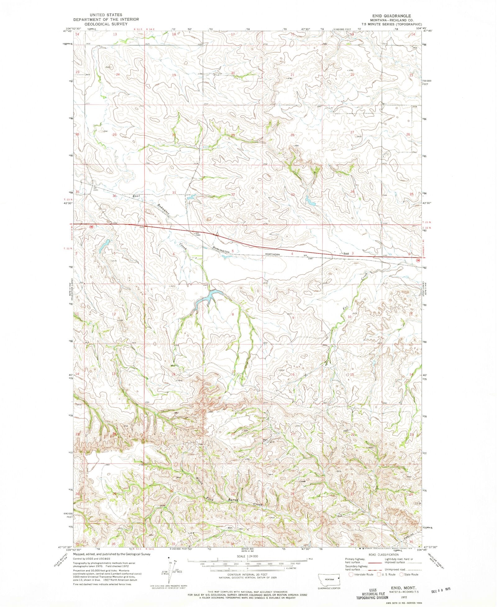 Classic USGS Enid Montana 7.5'x7.5' Topo Map – MyTopo Map Store