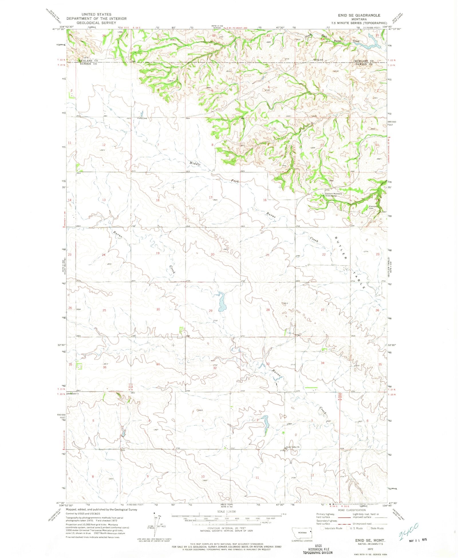 Classic USGS Enid SE Montana 7.5'x7.5' Topo Map – MyTopo Map Store