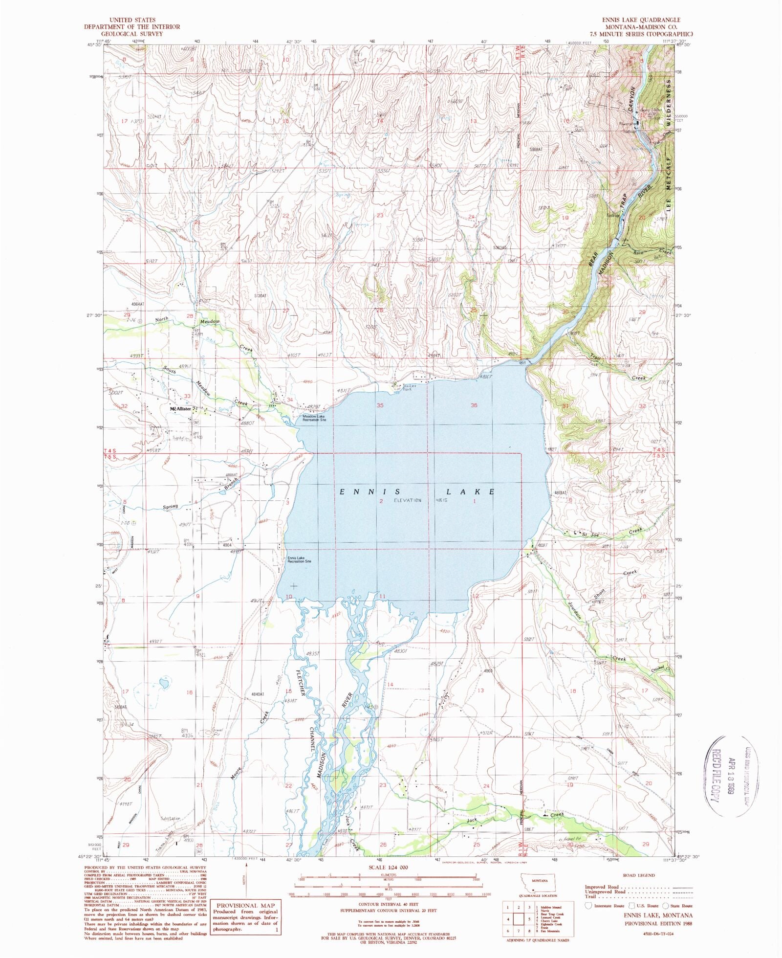 Classic USGS Ennis Lake Montana 7.5'x7.5' Topo Map – MyTopo Map Store