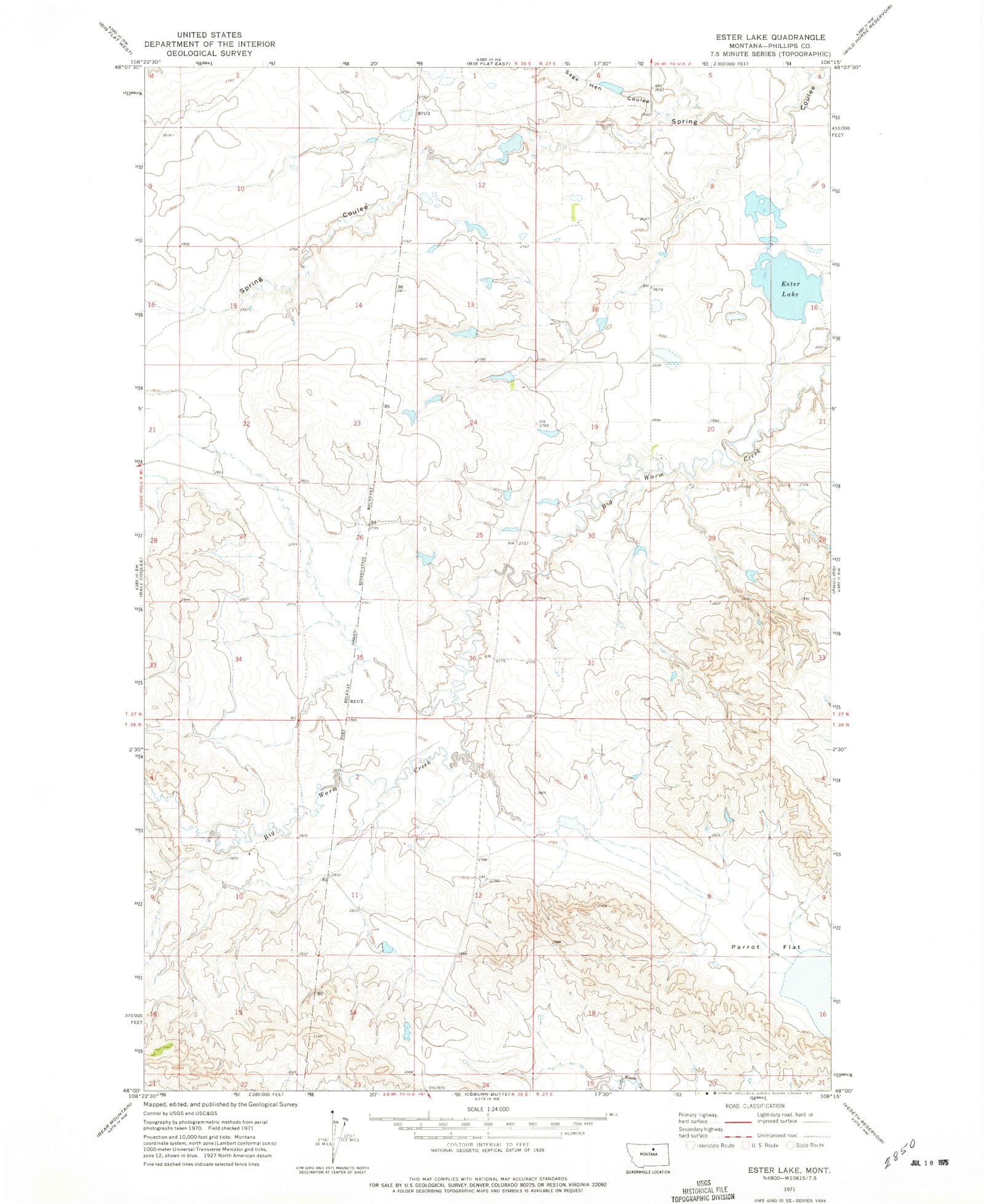Classic USGS Ester Lake Montana 7.5'x7.5' Topo Map – MyTopo Map Store