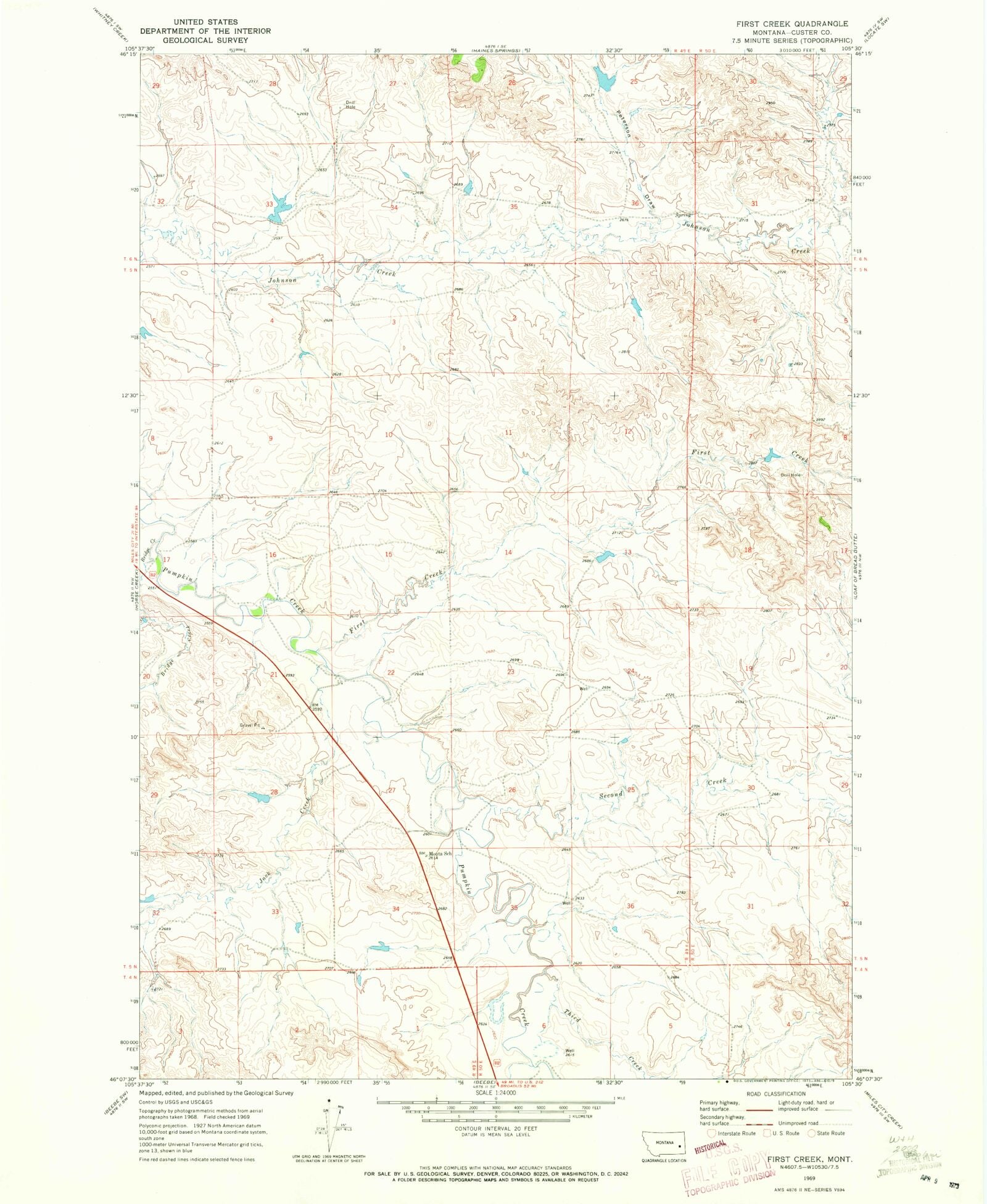 Classic USGS First Creek Montana 7.5'x7.5' Topo Map – MyTopo Map Store