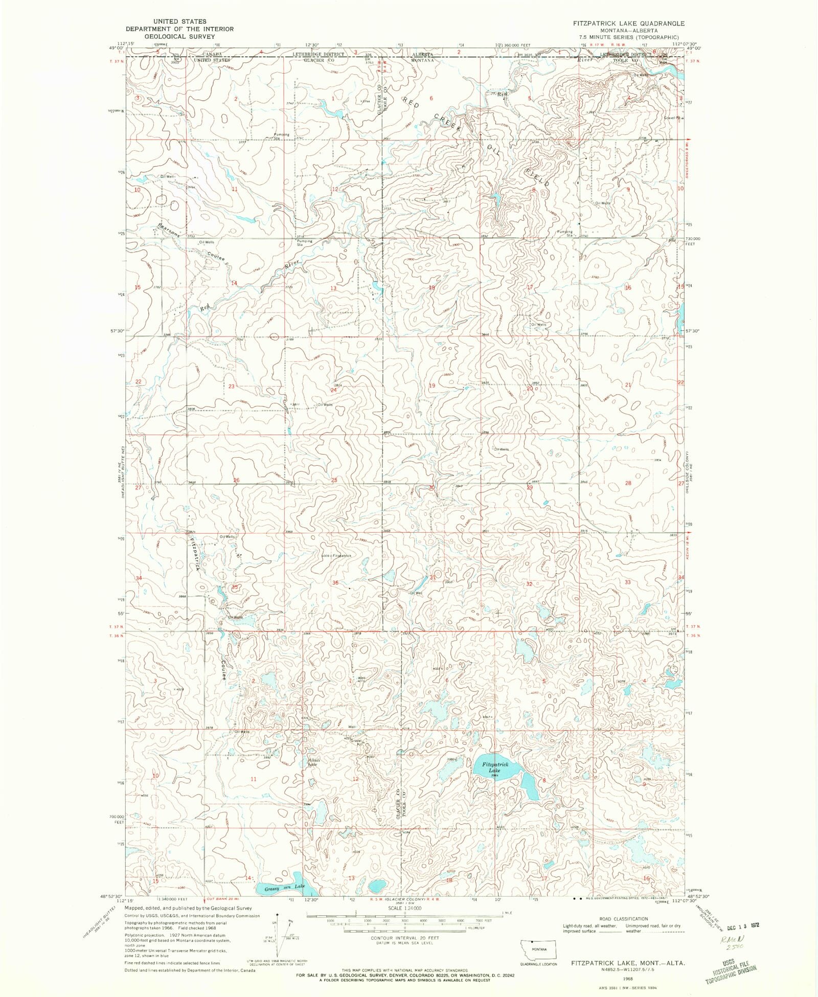 Classic USGS Fitzpatrick Lake Montana 7.5'x7.5' Topo Map – MyTopo Map Store