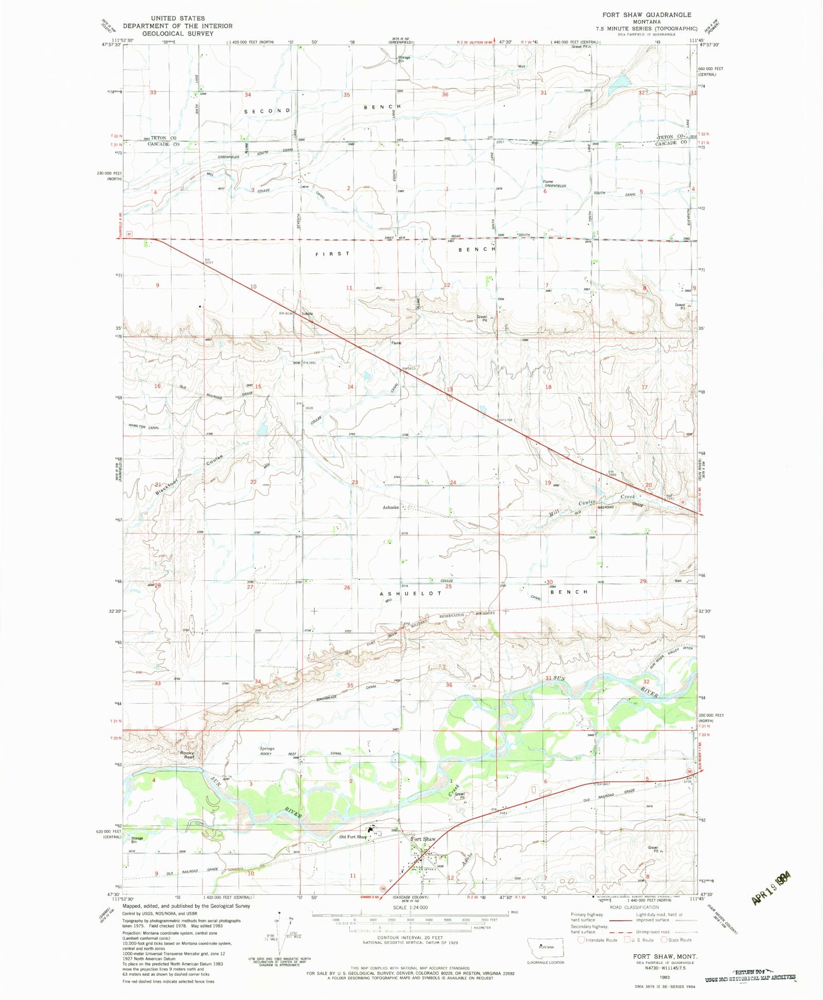 Classic USGS Fort Shaw Montana 7.5'x7.5' Topo Map – MyTopo Map Store