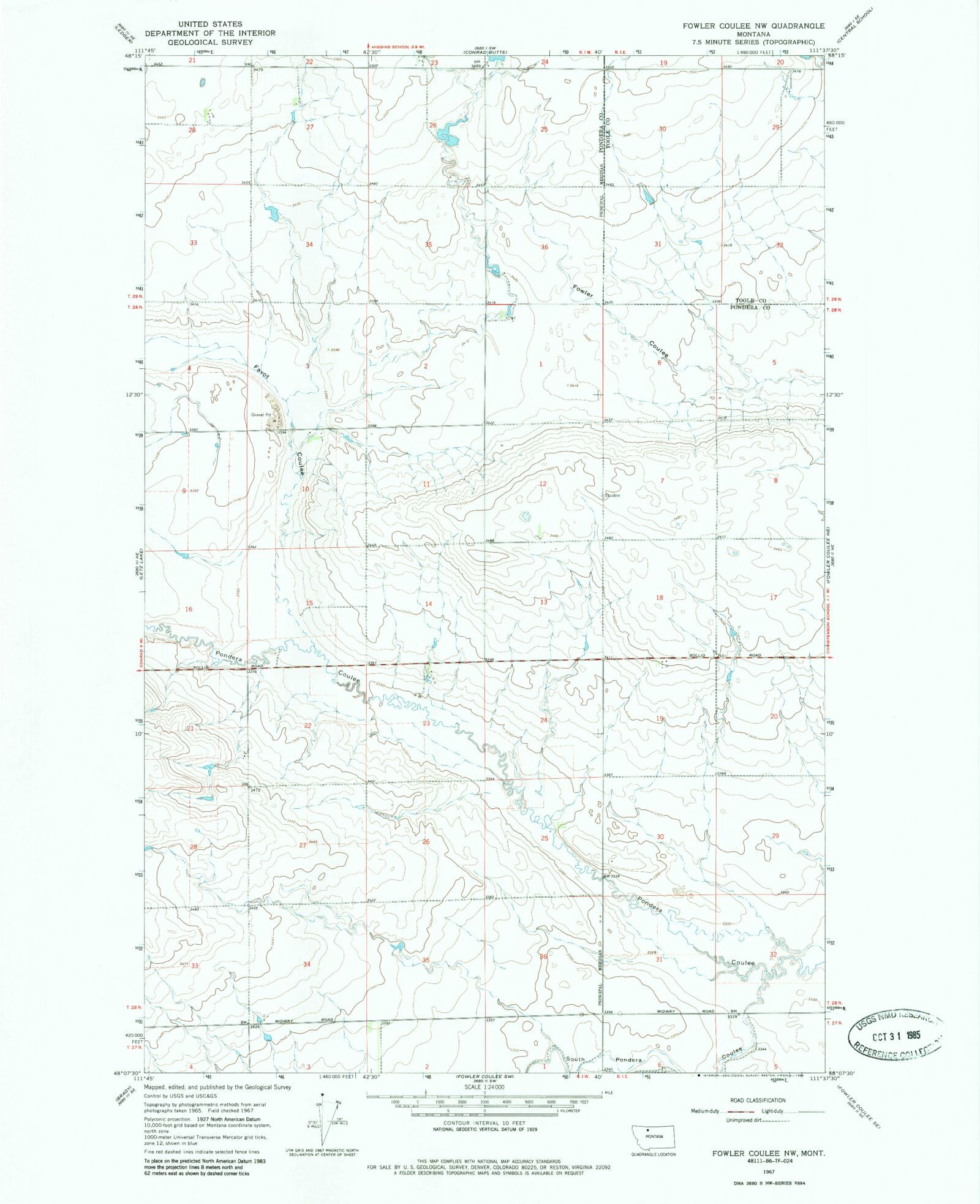 Classic USGS Fowler Coulee NW Montana 7.5'x7.5' Topo Map – MyTopo Map Store