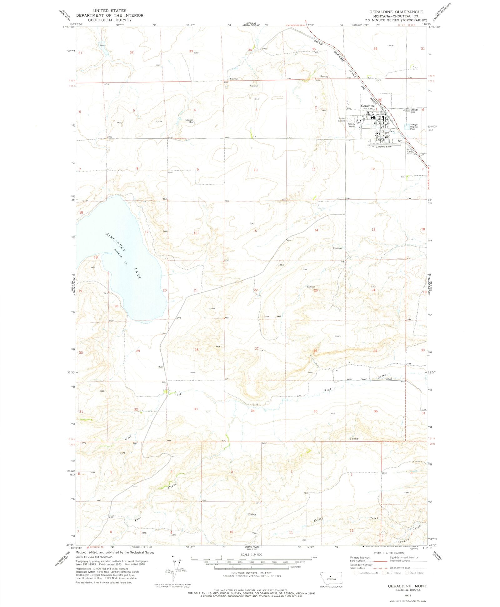 Classic USGS Geraldine Montana 7.5'x7.5' Topo Map – MyTopo Map Store