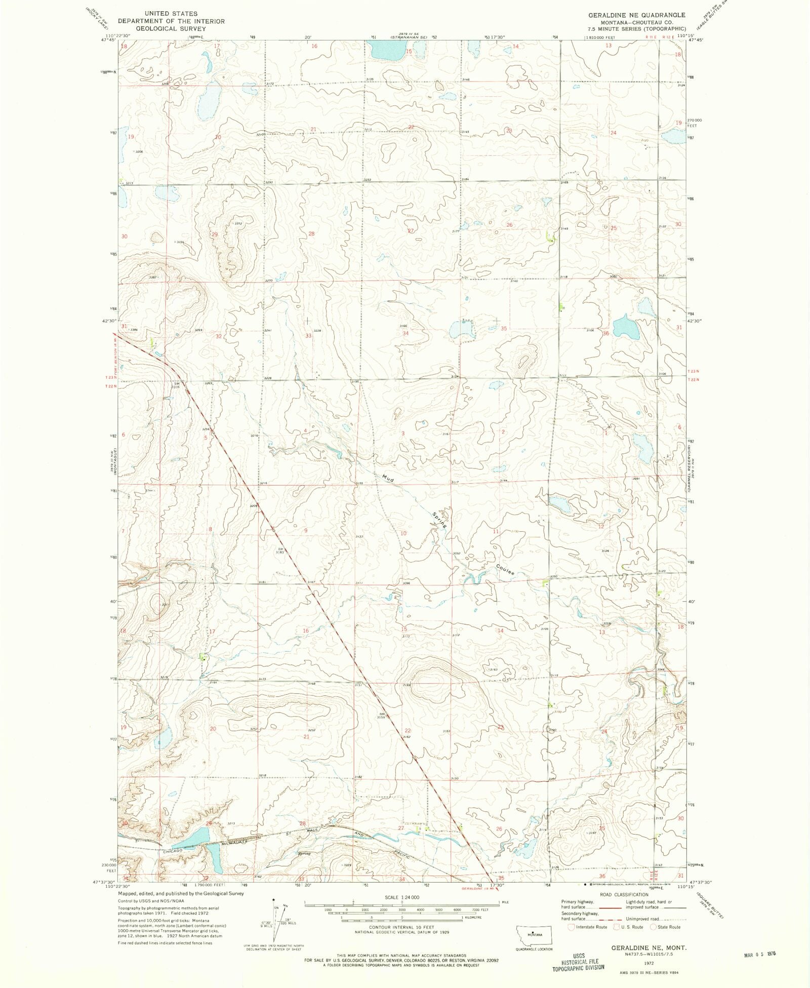 Classic USGS Geraldine NE Montana 7.5'x7.5' Topo Map – MyTopo Map Store