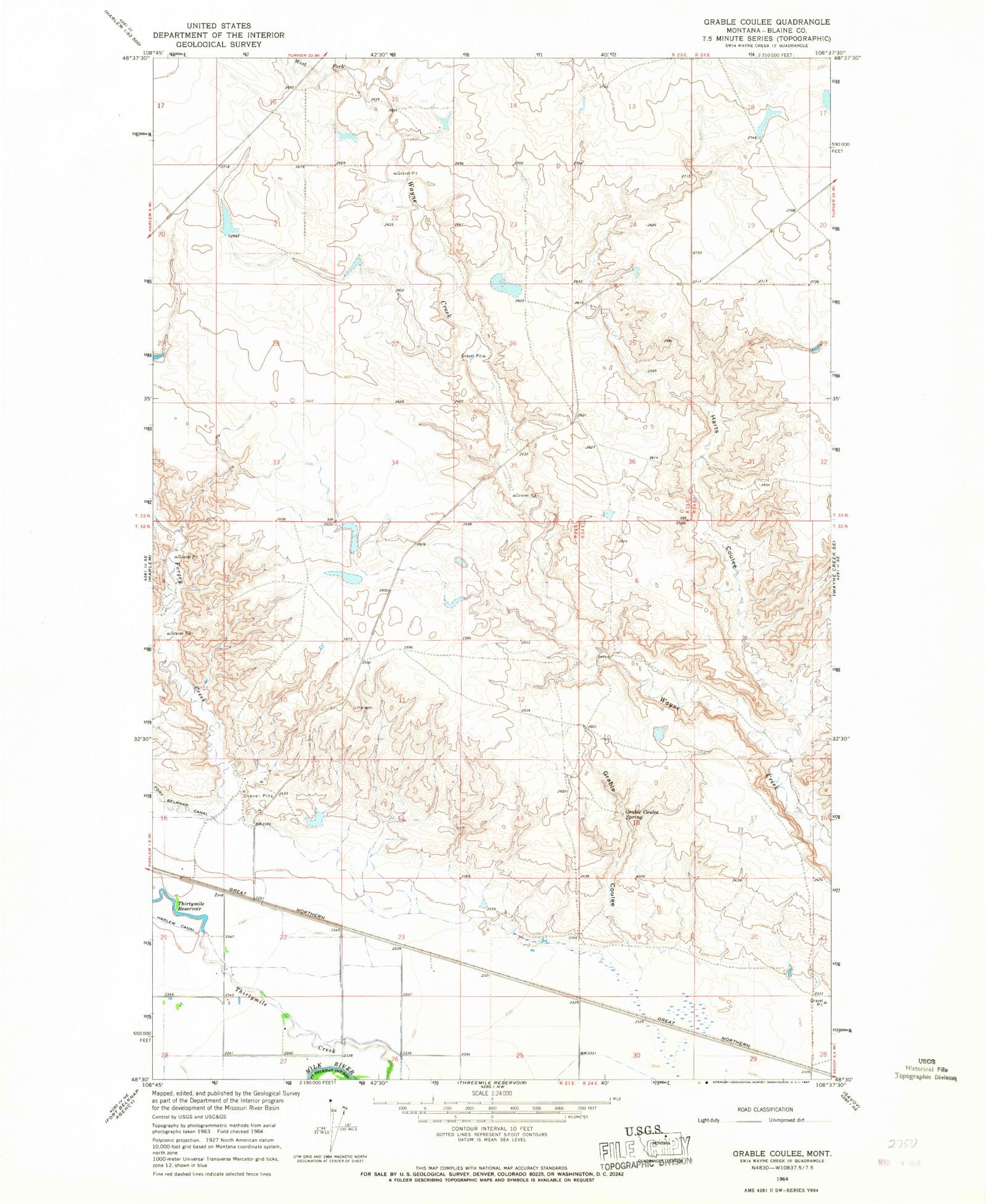 Classic USGS Grable Coulee Montana 7.5'x7.5' Topo Map – MyTopo Map Store