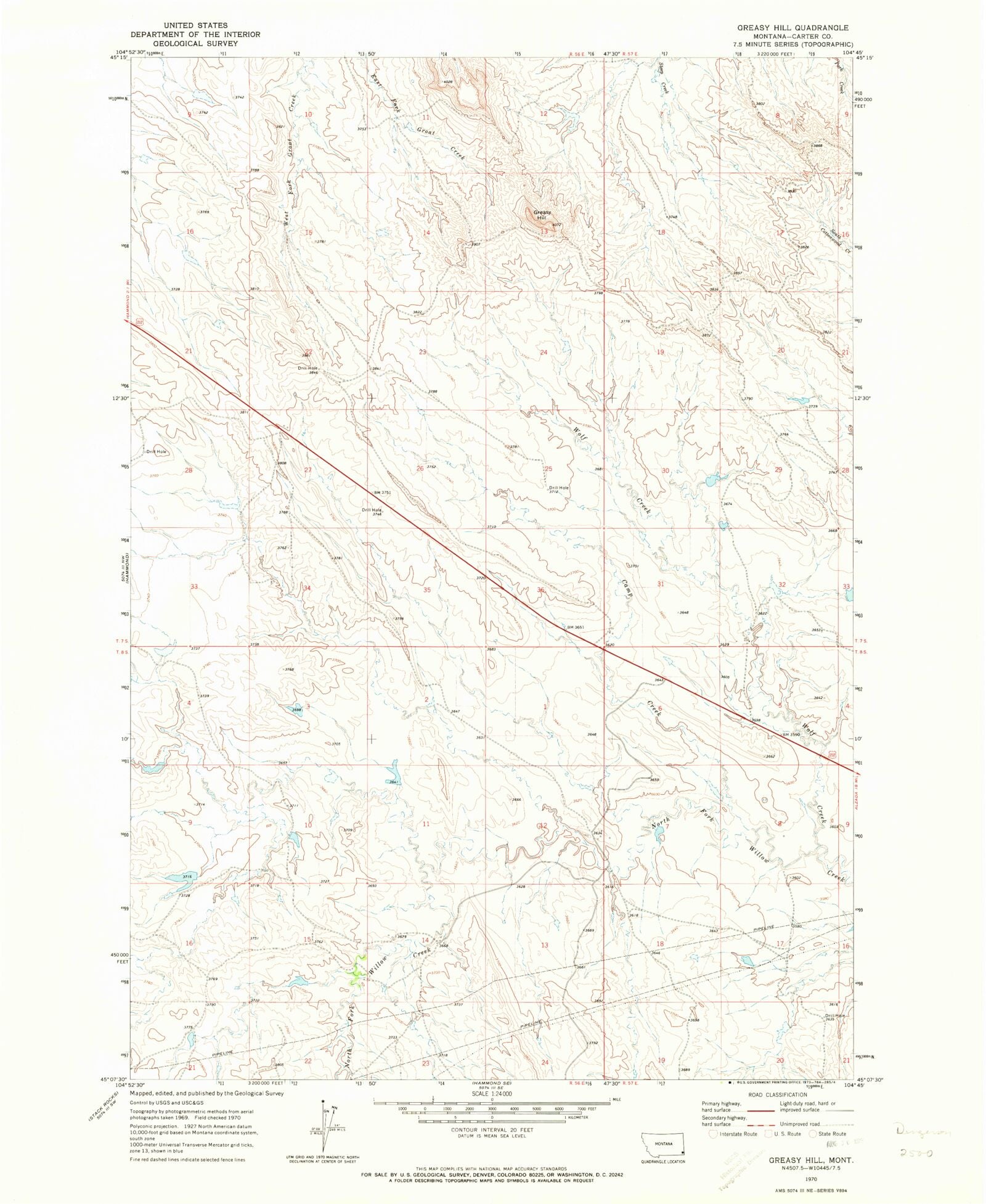 Classic USGS Greasy Hill Montana 7.5'x7.5' Topo Map – MyTopo Map Store