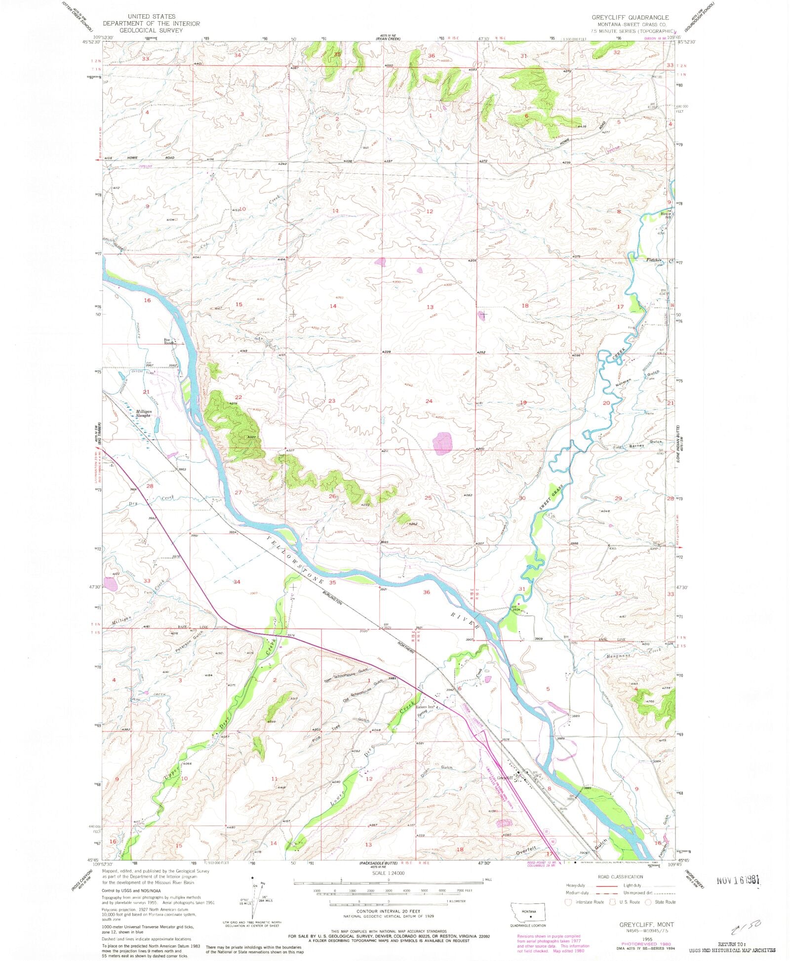 Classic USGS Greycliff Montana 7.5'x7.5' Topo Map – MyTopo Map Store
